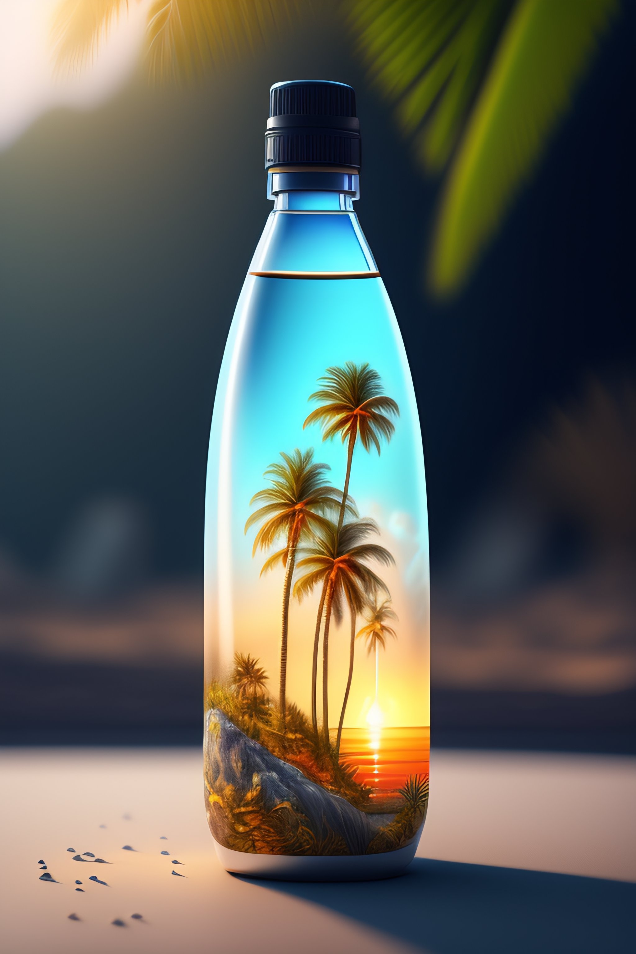 Lexica - Bottle, drops water much,inside the bottle 🌴🌌!! Hyper detailed, digital painting ...