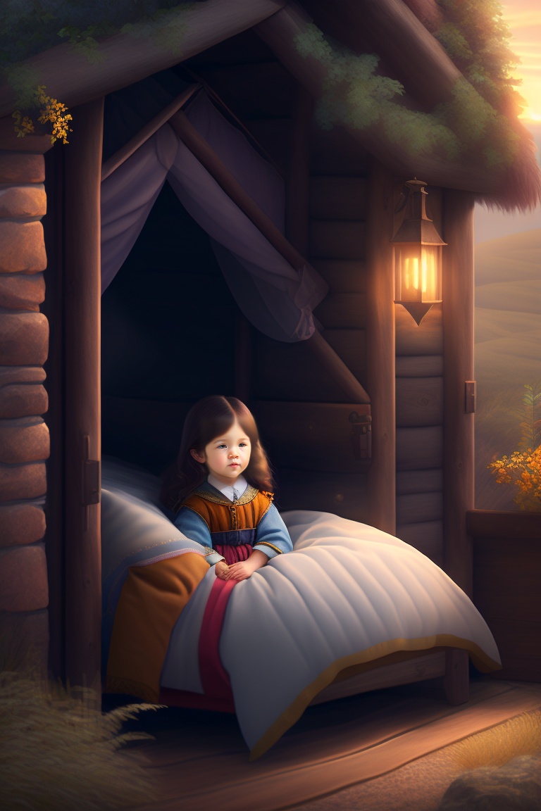 Lexica - A child living in a medieval-style village, sleeping in her ...