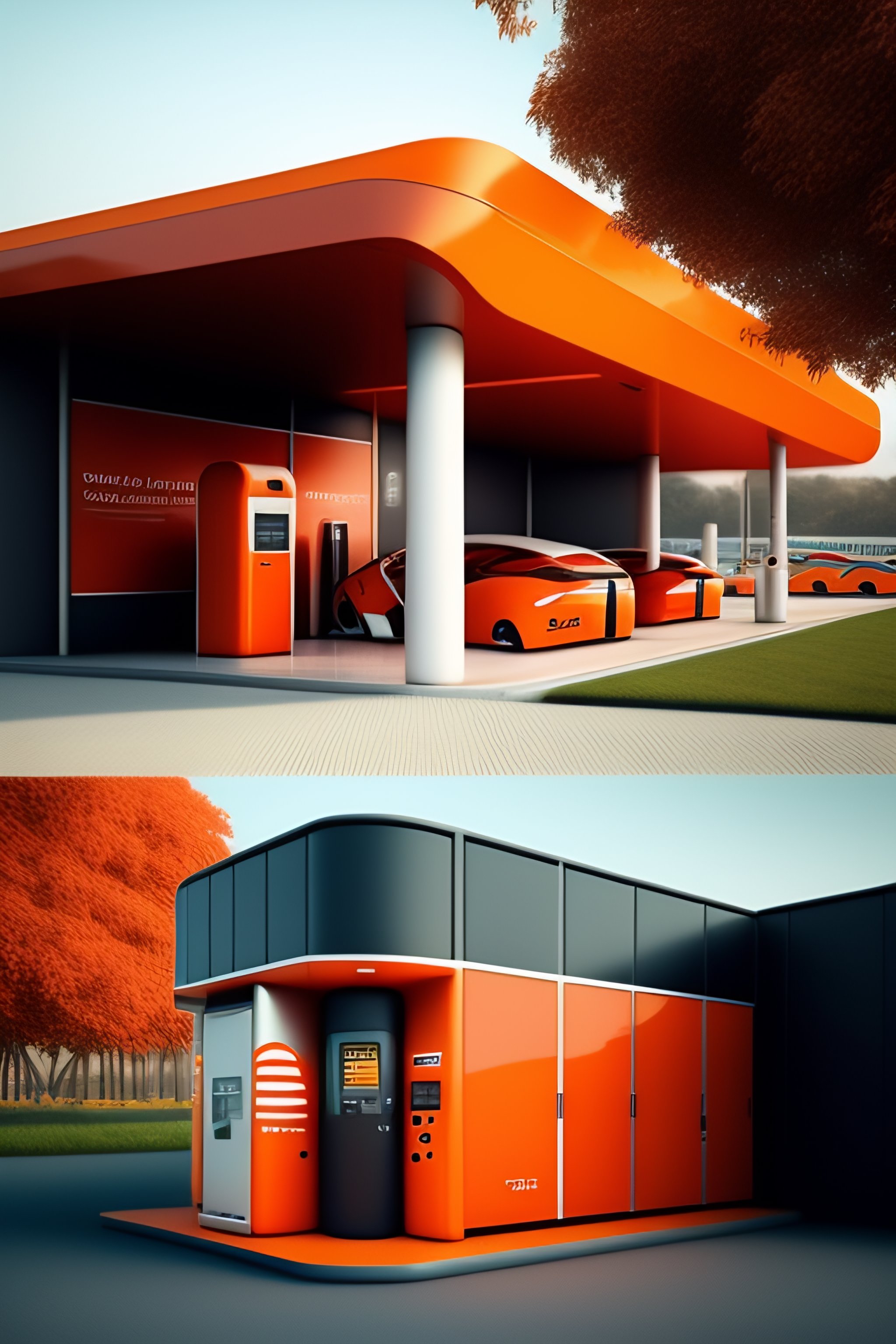 Lexica - Futuristic service station renewable low carbon fuels orange ...