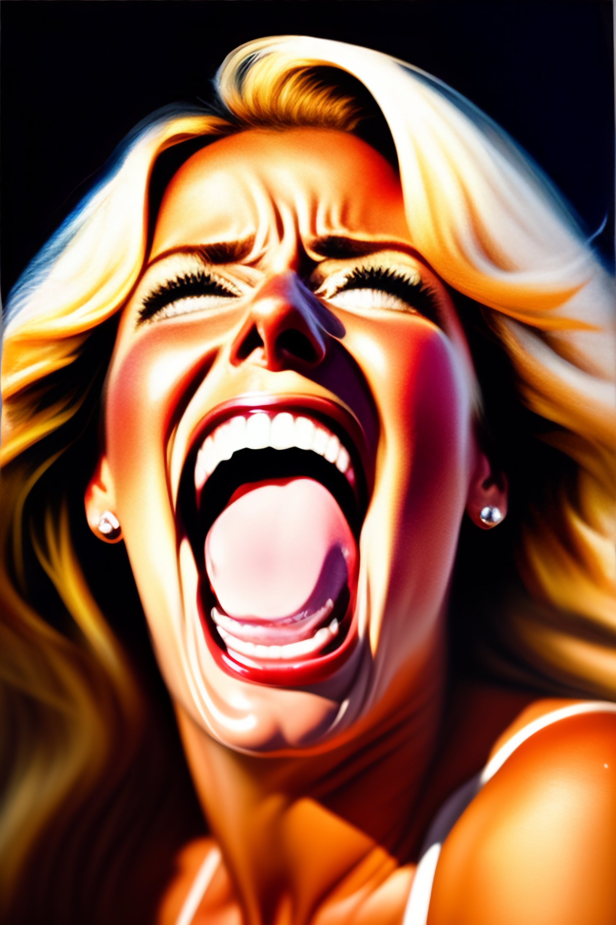 Lexica - Portrait of blond european woman screaming, crying