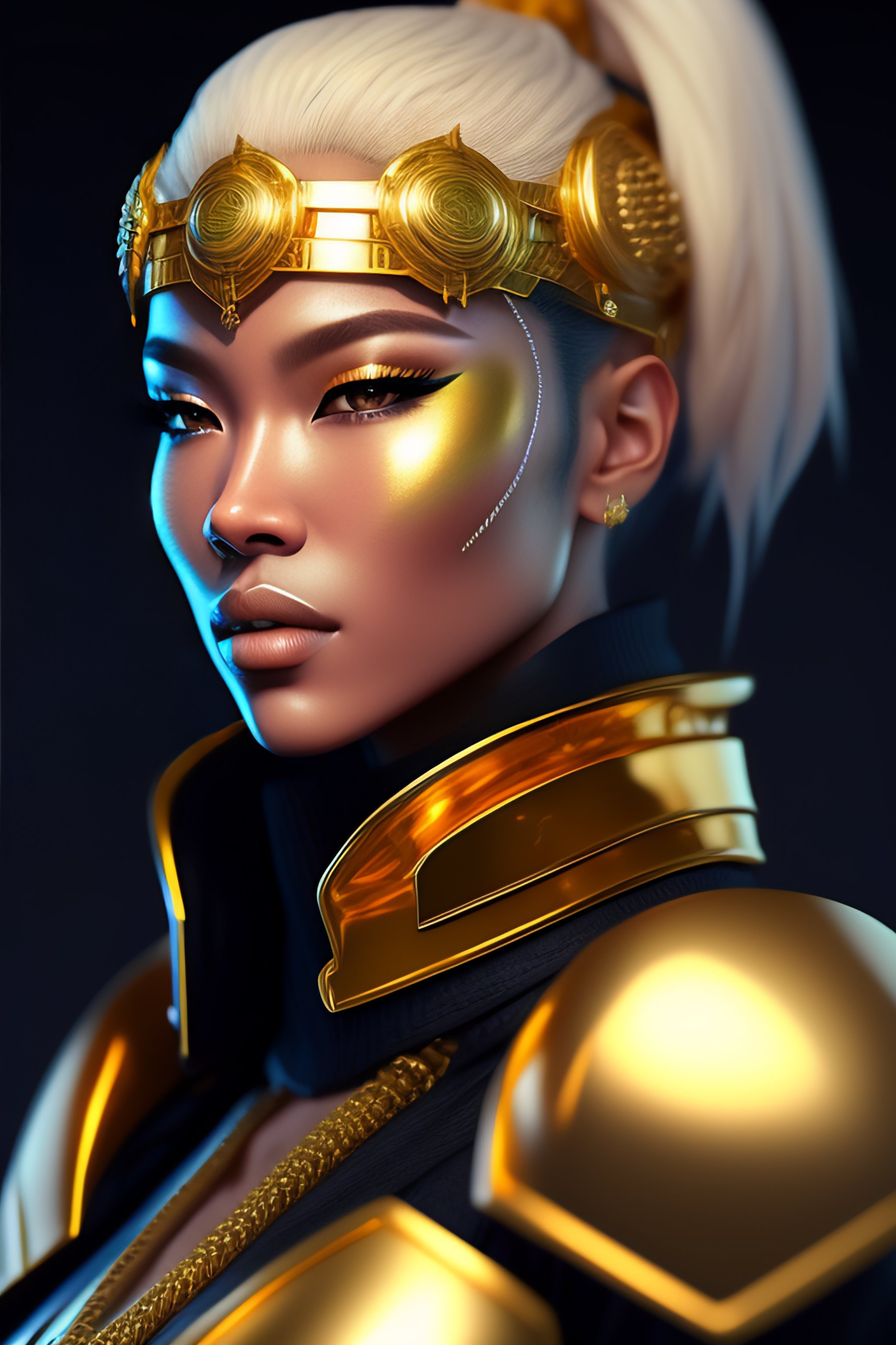 Lexica - Right facing, Portrait of a gold-plated, gold skinned ...