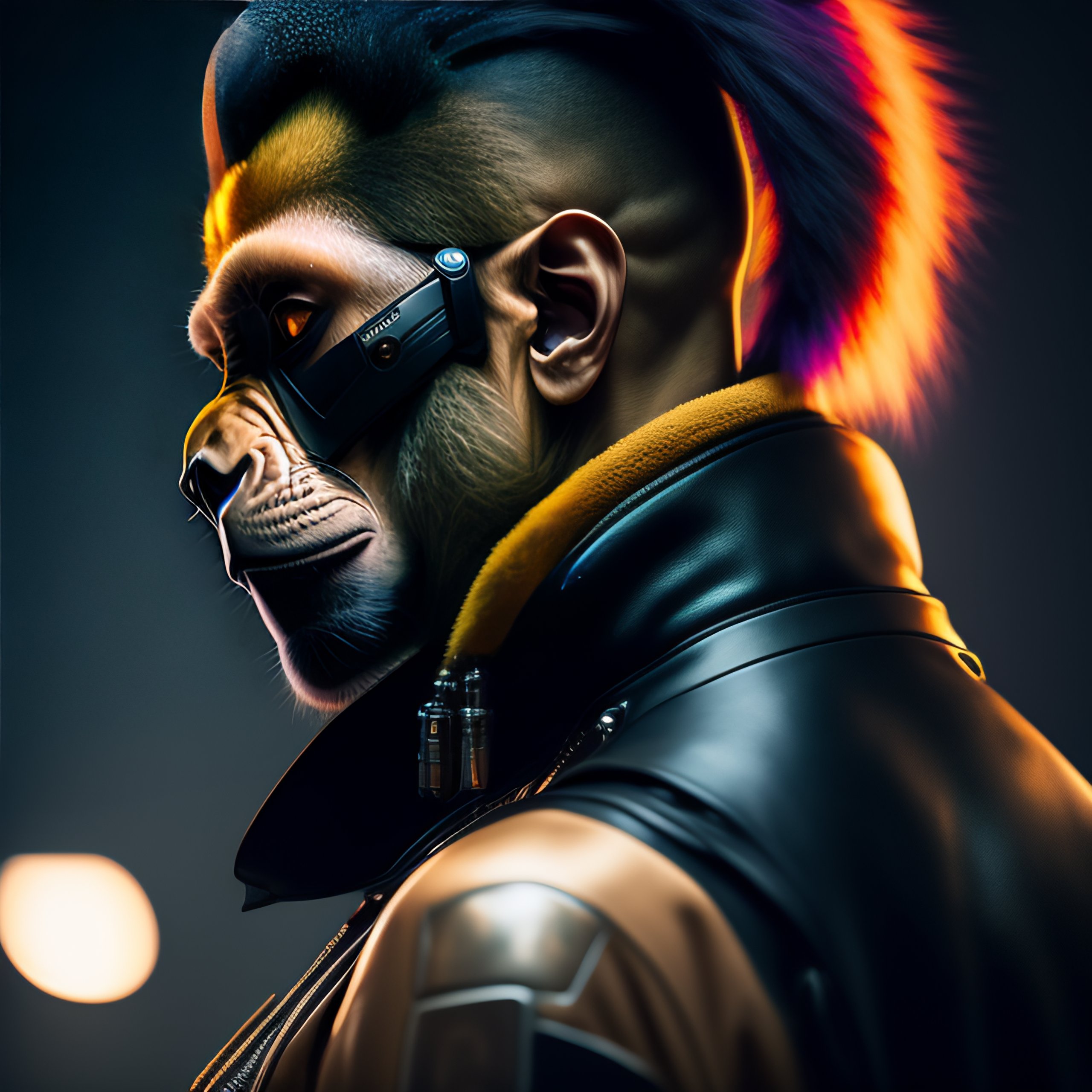 Lexica - Techno monkey cyberpunk cyborg, side portrait, realistic, half ...