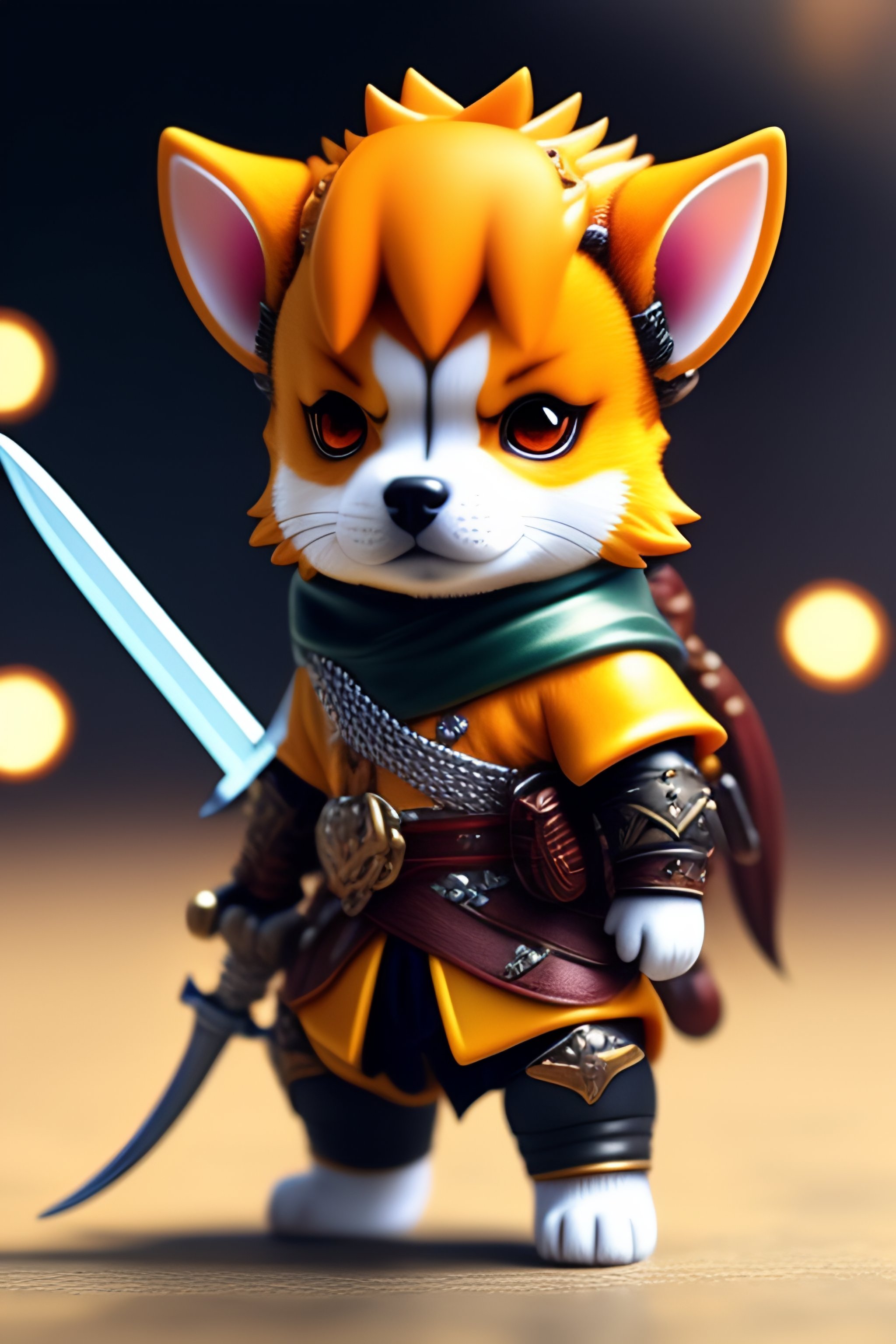 Lexica - Pocket cute warrior dog with sword, cyberpunk, kwaii, anime, manga