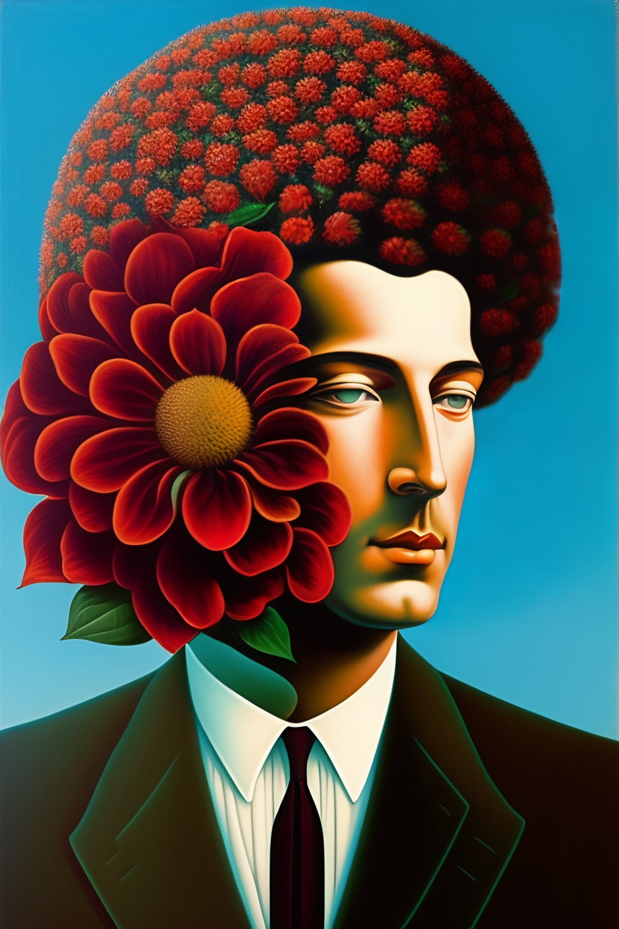 Lexica - Man with body covered by flowers, Painted by René Magritte