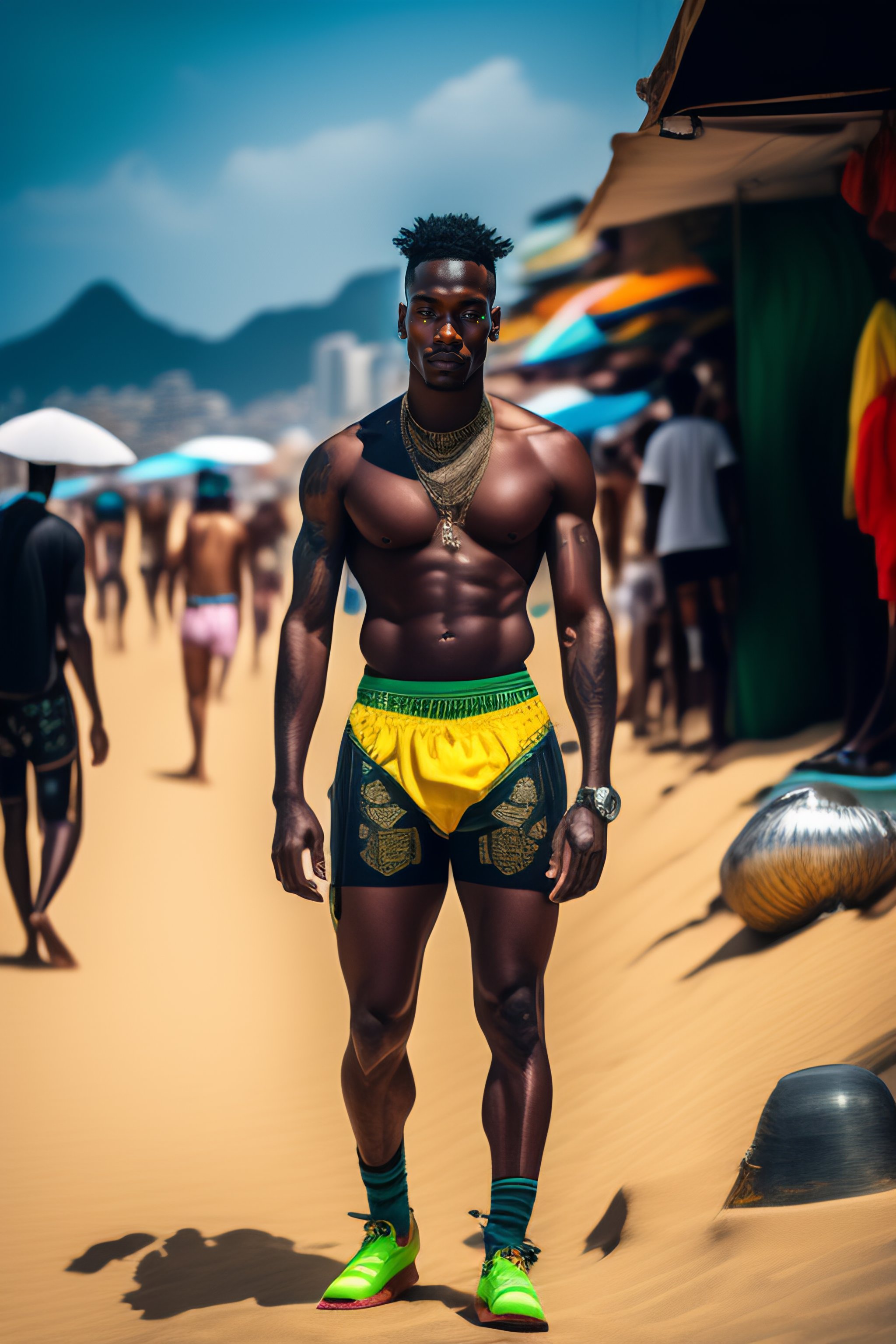 Lexica - Slum cyberpunk brazilian white man, cyberpunk copacabana beach ...