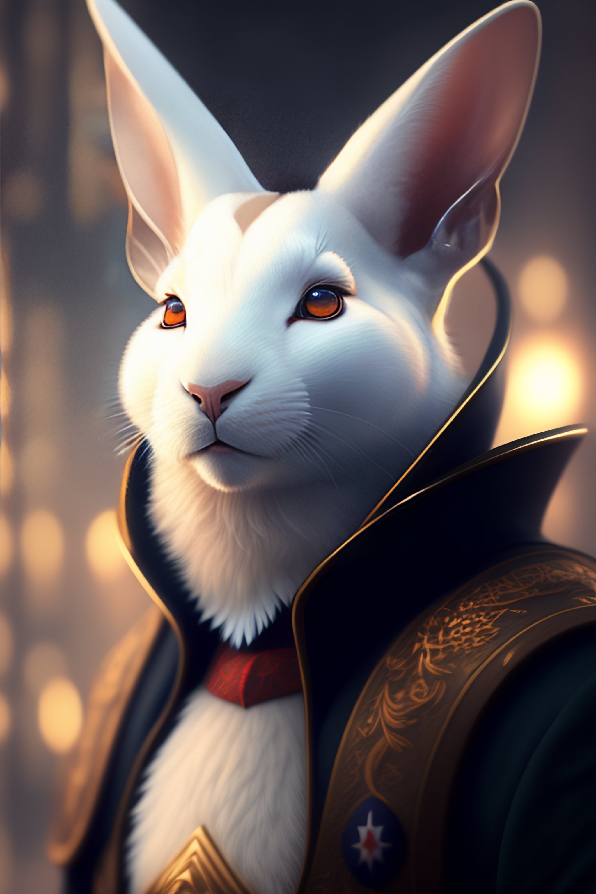 Lexica - An anthropomorphic white rabbit, male wizard face, dressed as ...