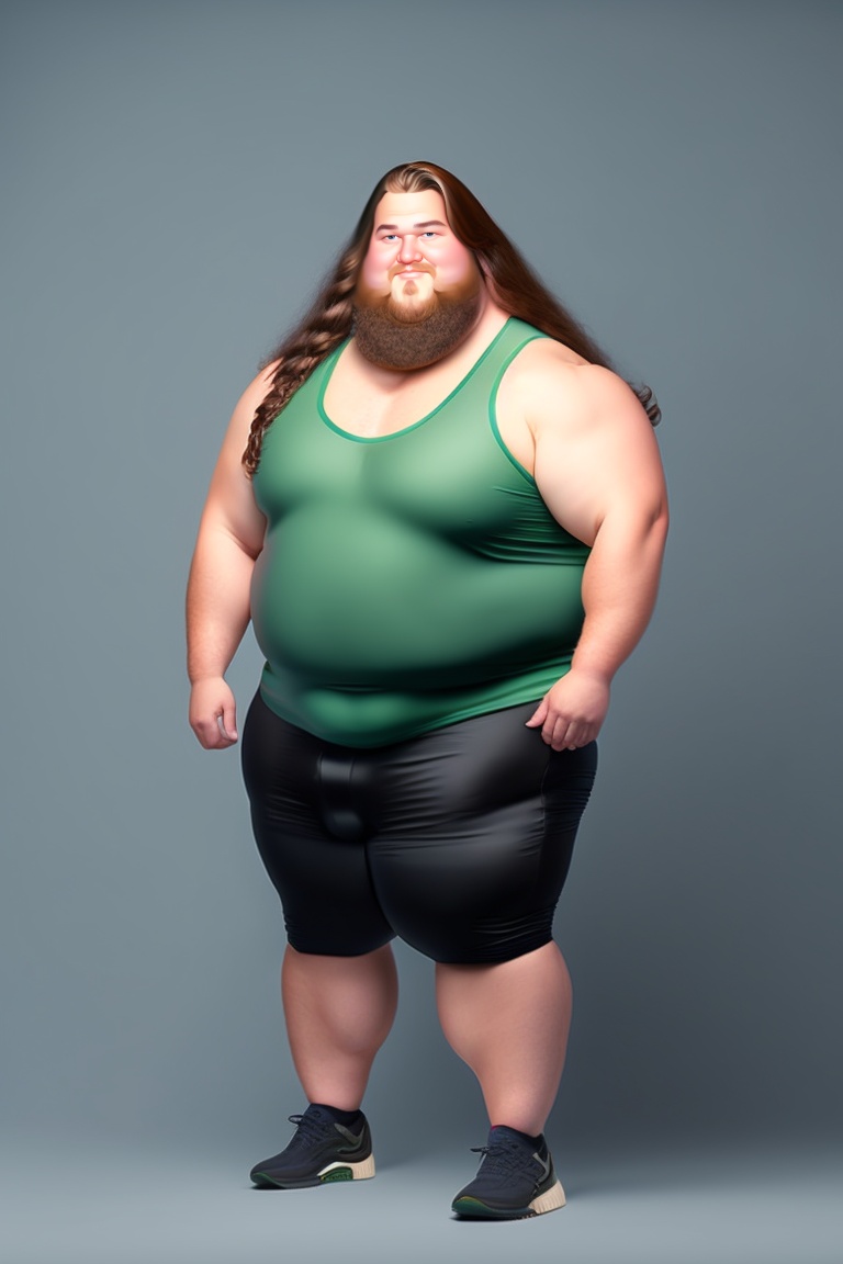 Lexica - Realistic, tall, long-haired fat guy in full growth