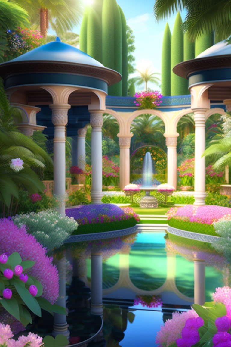 Lexica - Capture a breathtaking scene in lush paradise gardens ...