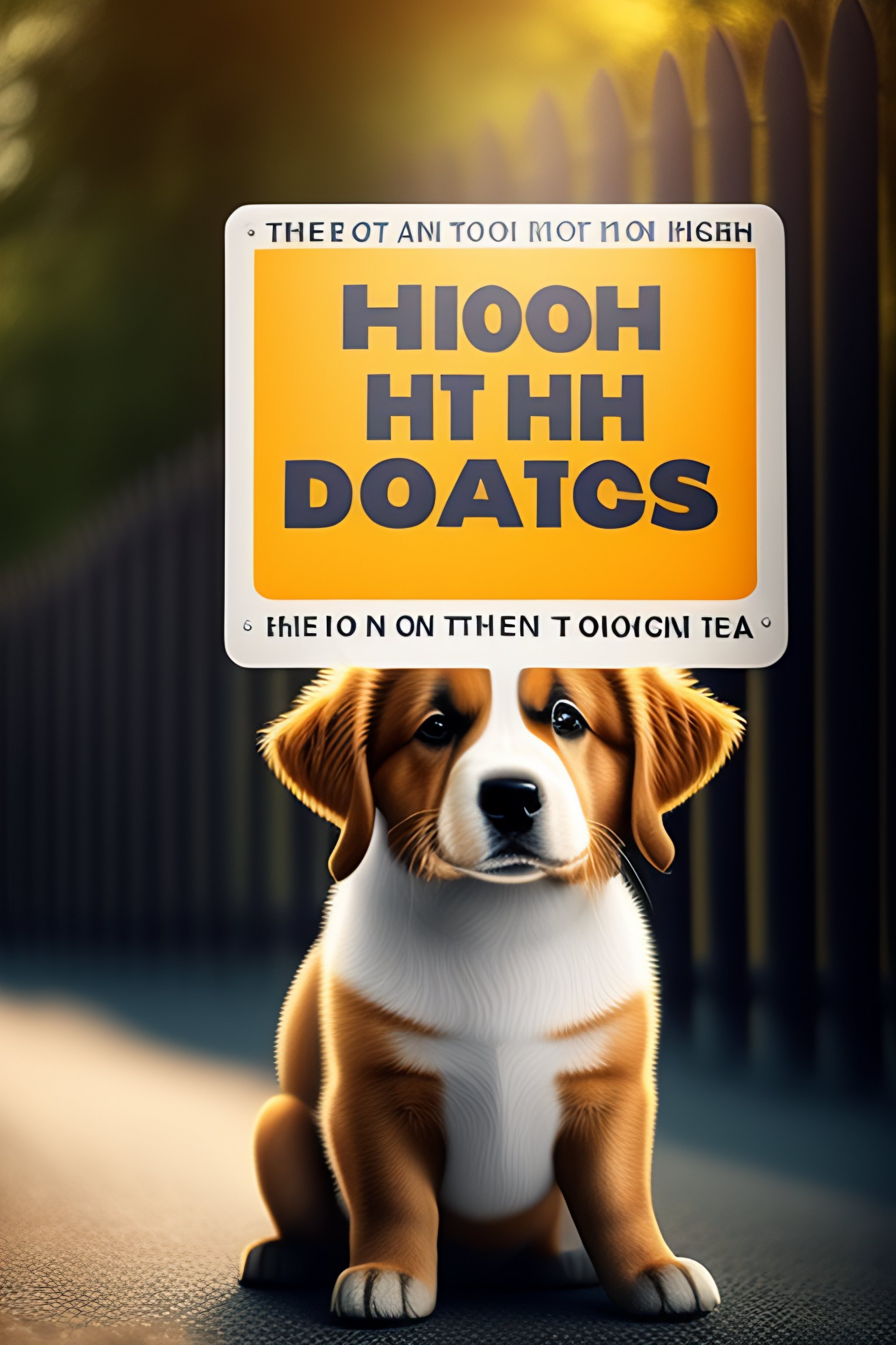 Lexica - Realistic high quality photo of a cute dog holding a sign with ...