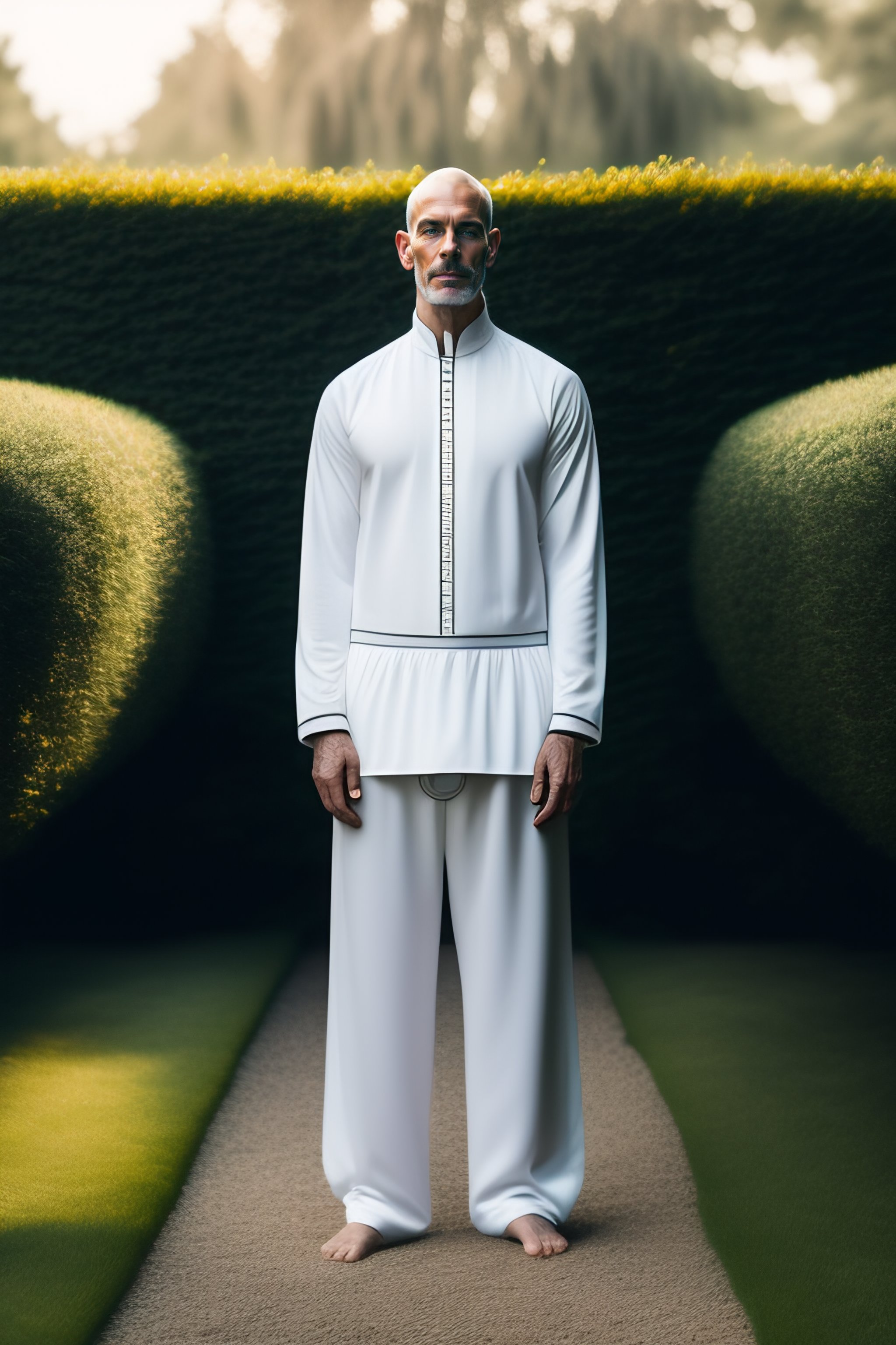 Lexica - White bald man standing yoga pose in a garden, ultra hd ...