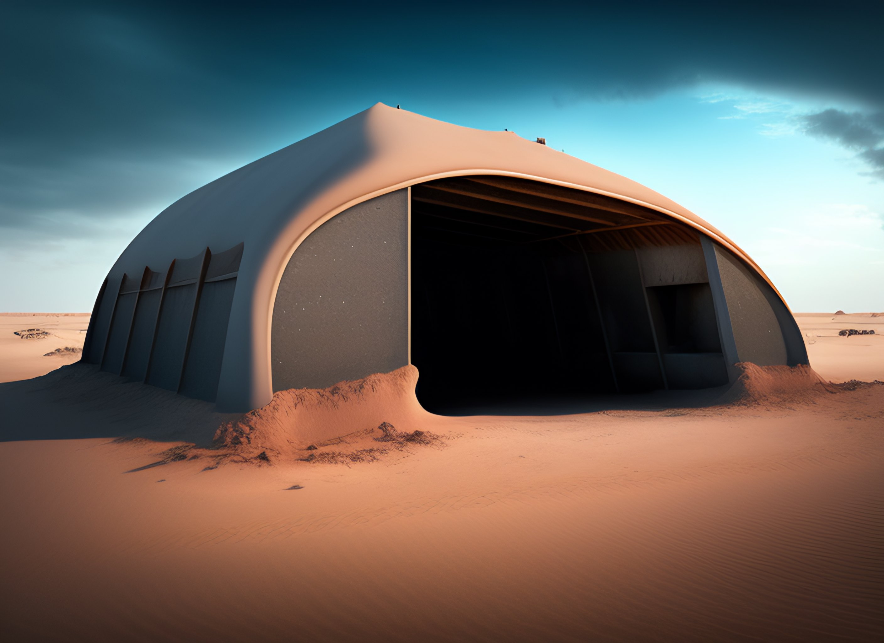 Lexica - Matte painting of a building half buried on the sand in an the ...