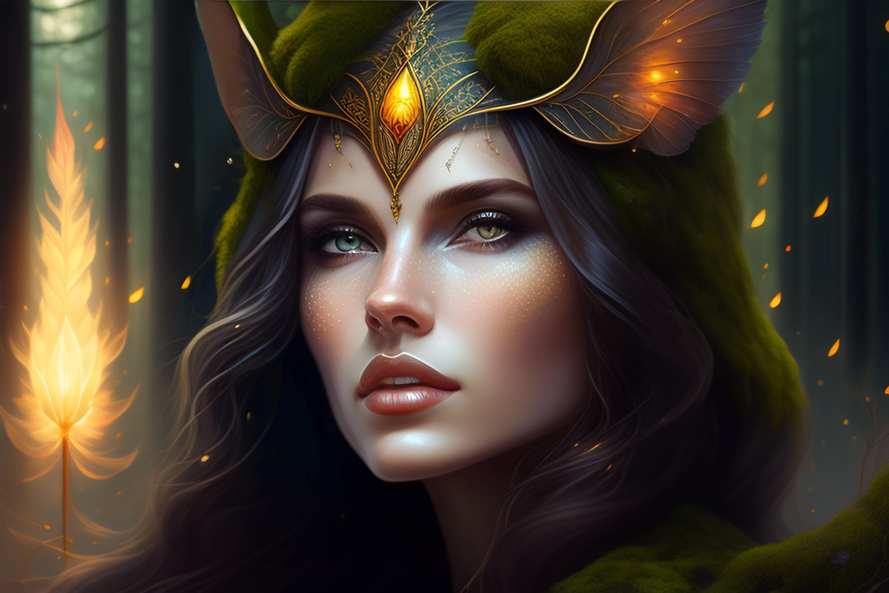 Lexica - Symmetry portrait of moss female queen of ent of red fangorn ...