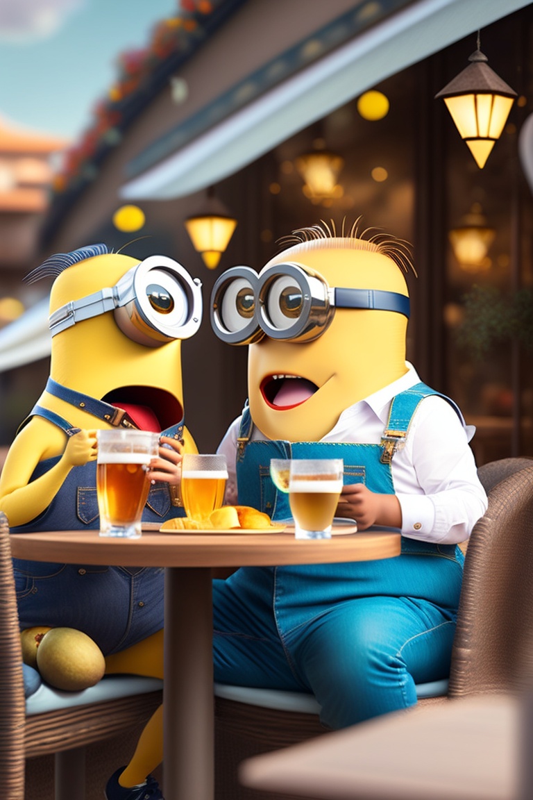 Lexica - Two minions in funny clothes, toasting with beer mugs on the ...