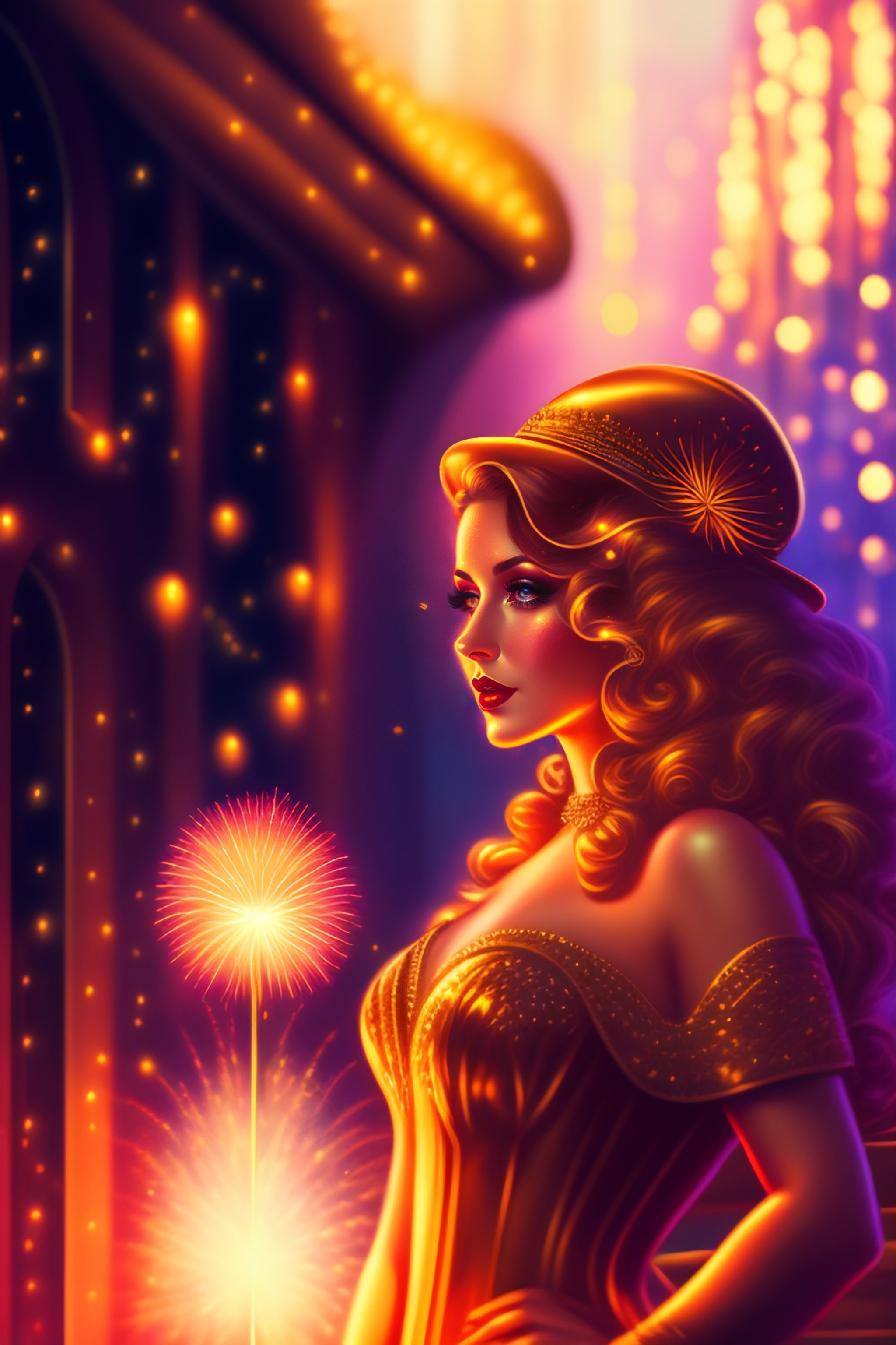 Lexica - A beautiful classy partying, fireworks in the background, gold ...