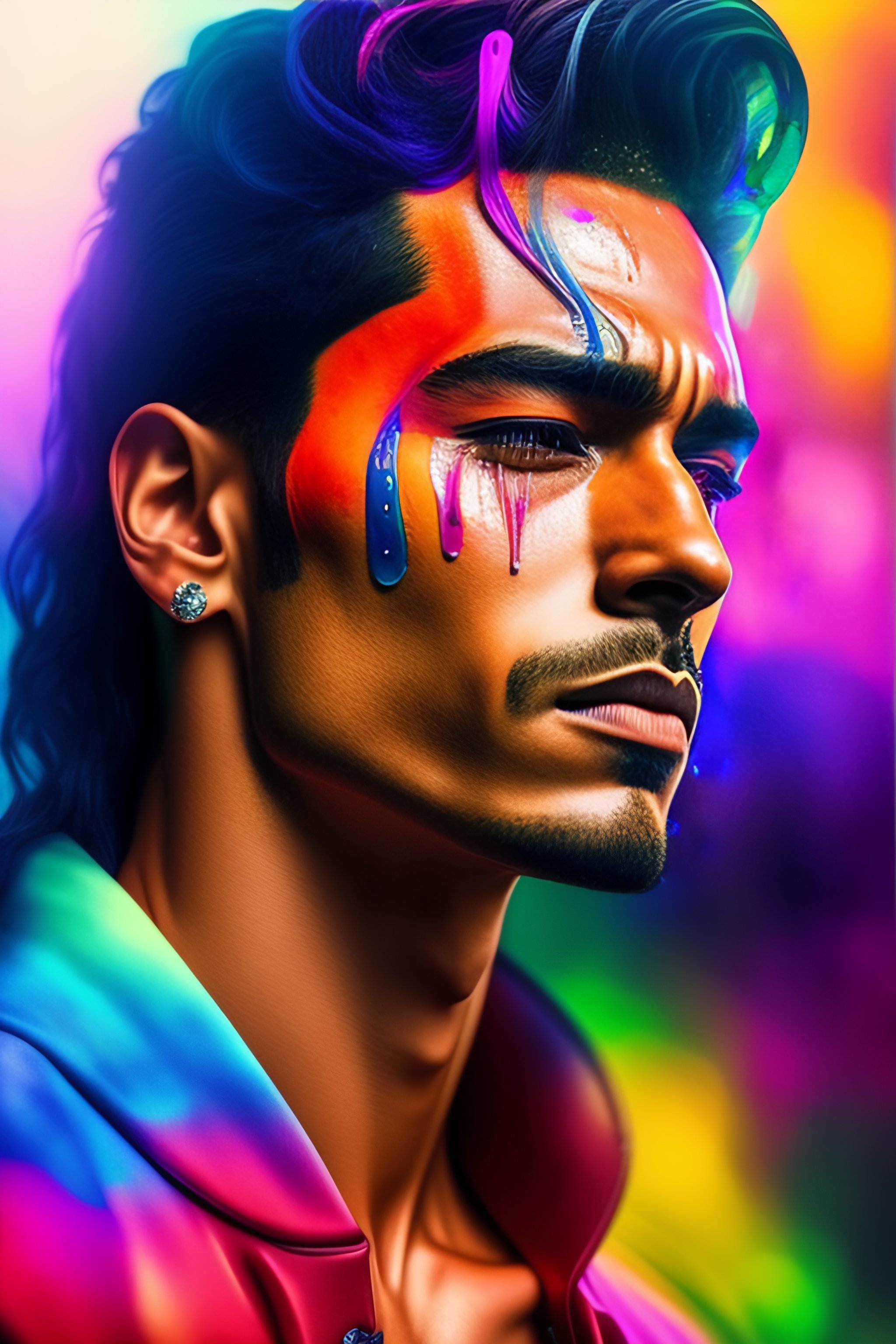 Lexica - Handsome man crying colorful tears