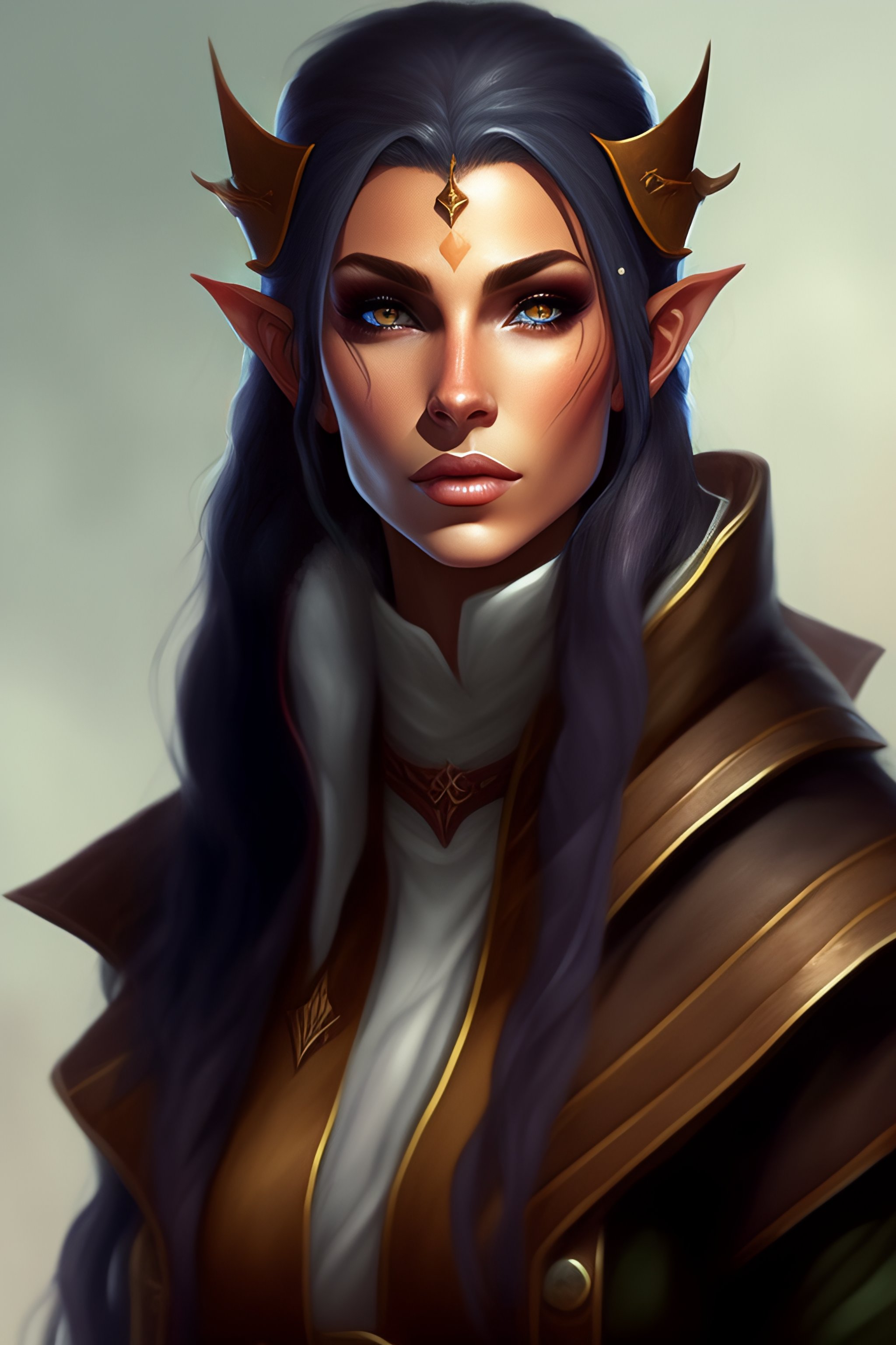Lexica - Dnd charater, halh human, half elf, wearing a coat, elf ears ...