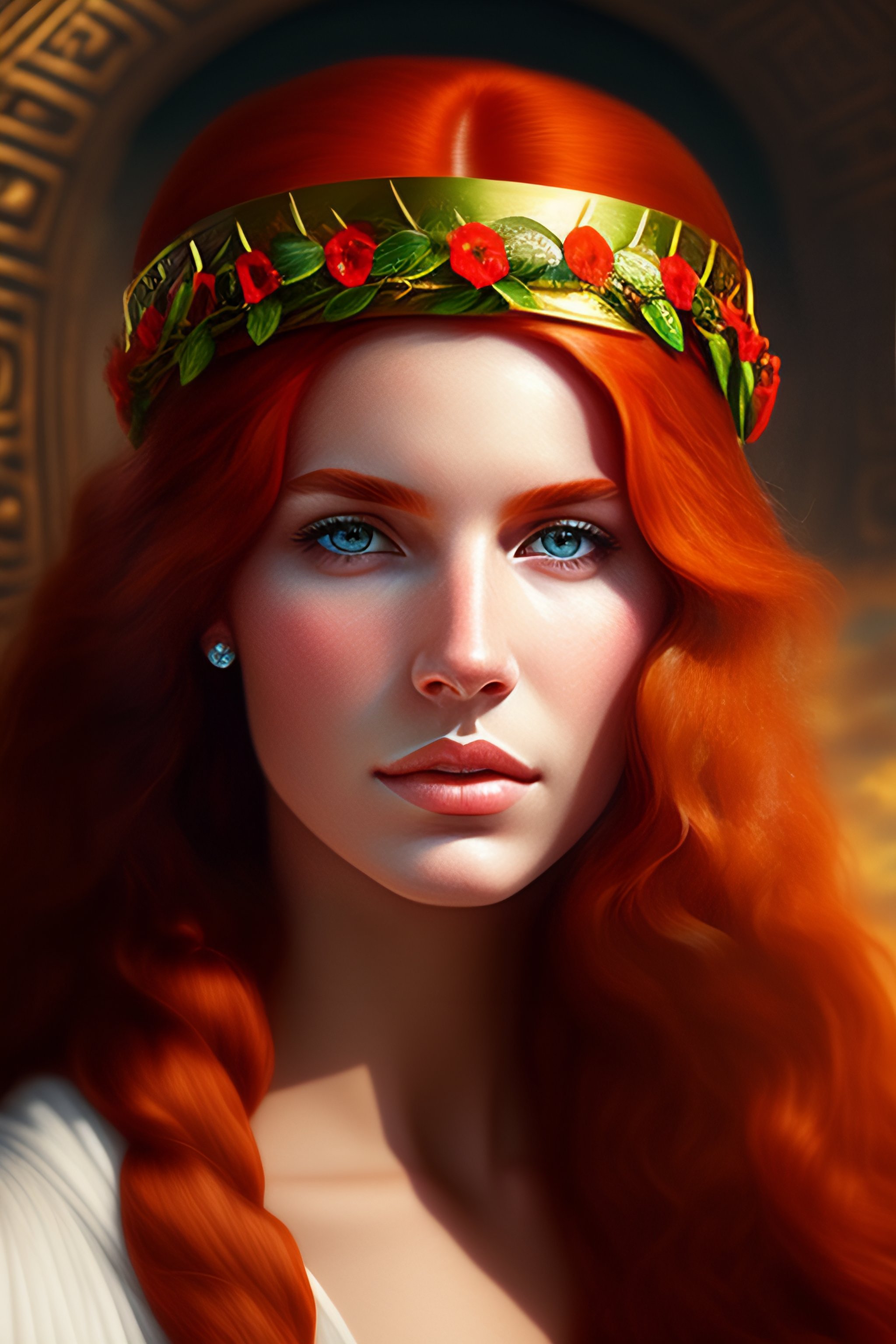 Lexica - Priestess red-haired sad girl in ancient greece wearing laurel ...