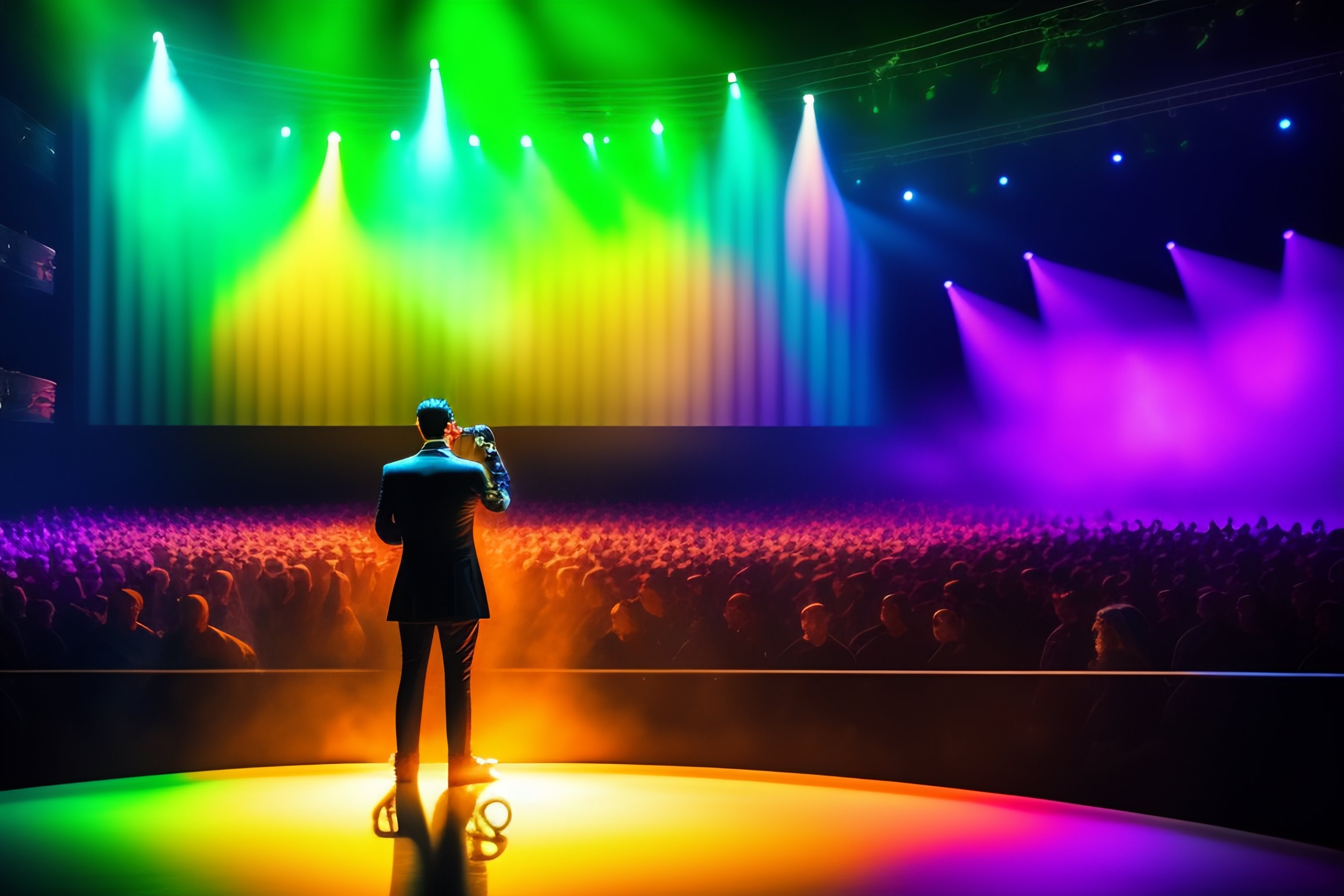 Lexica - Artist sings into a microphone, A musical concert in a concert ...