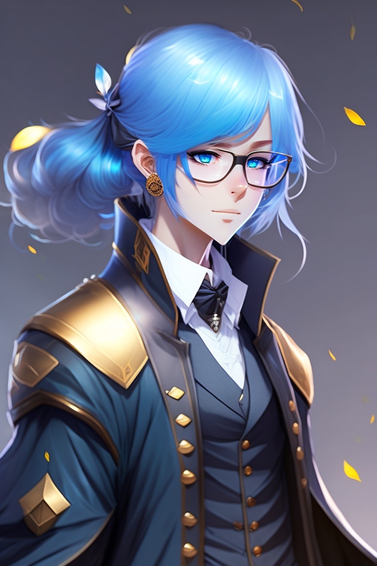 Lexica - Young-professor, blue hair, white hair, black clothes, golden ...