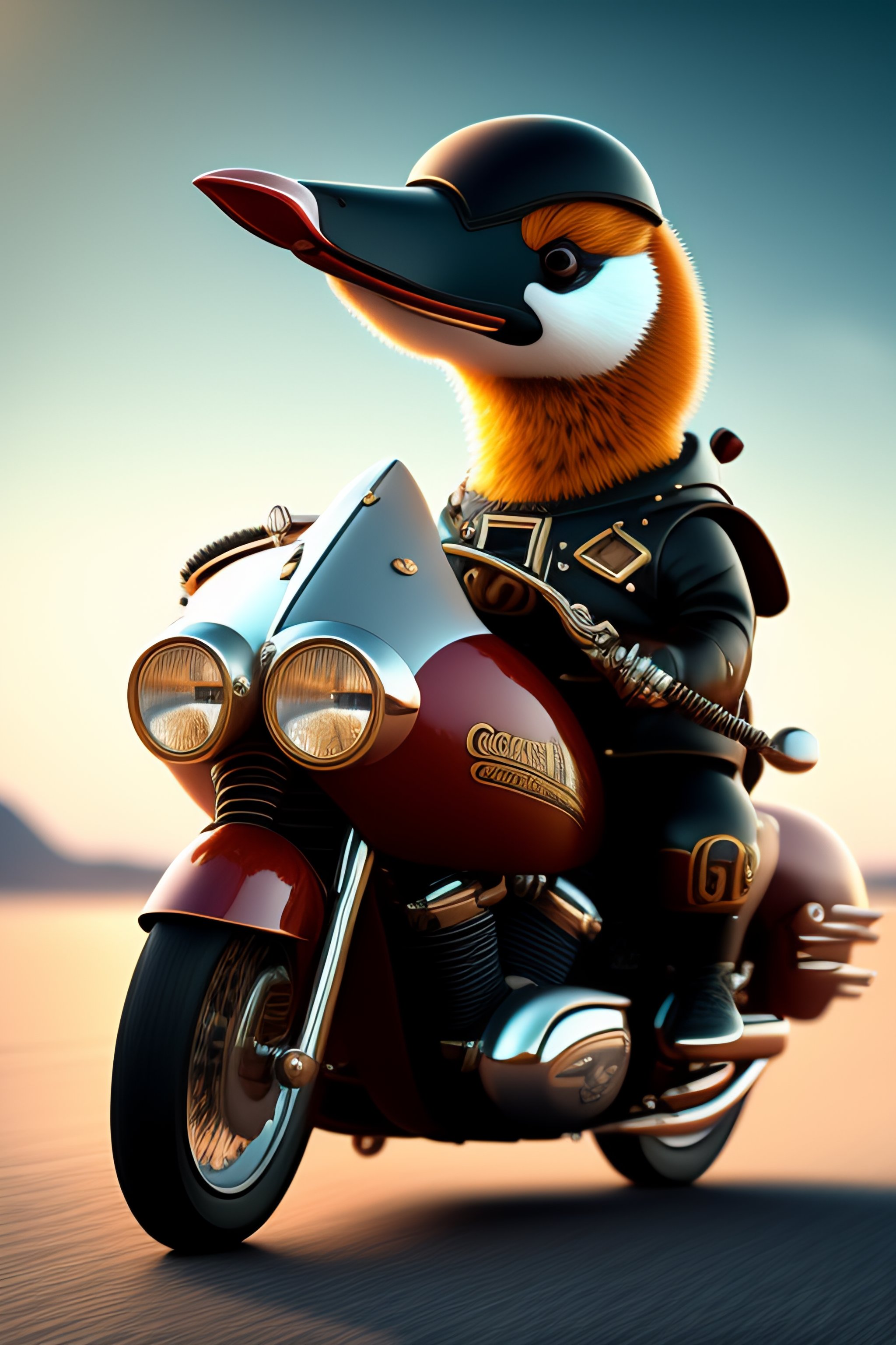 Lexica - Cartoon goose on motorcycle, steampunk, 8k