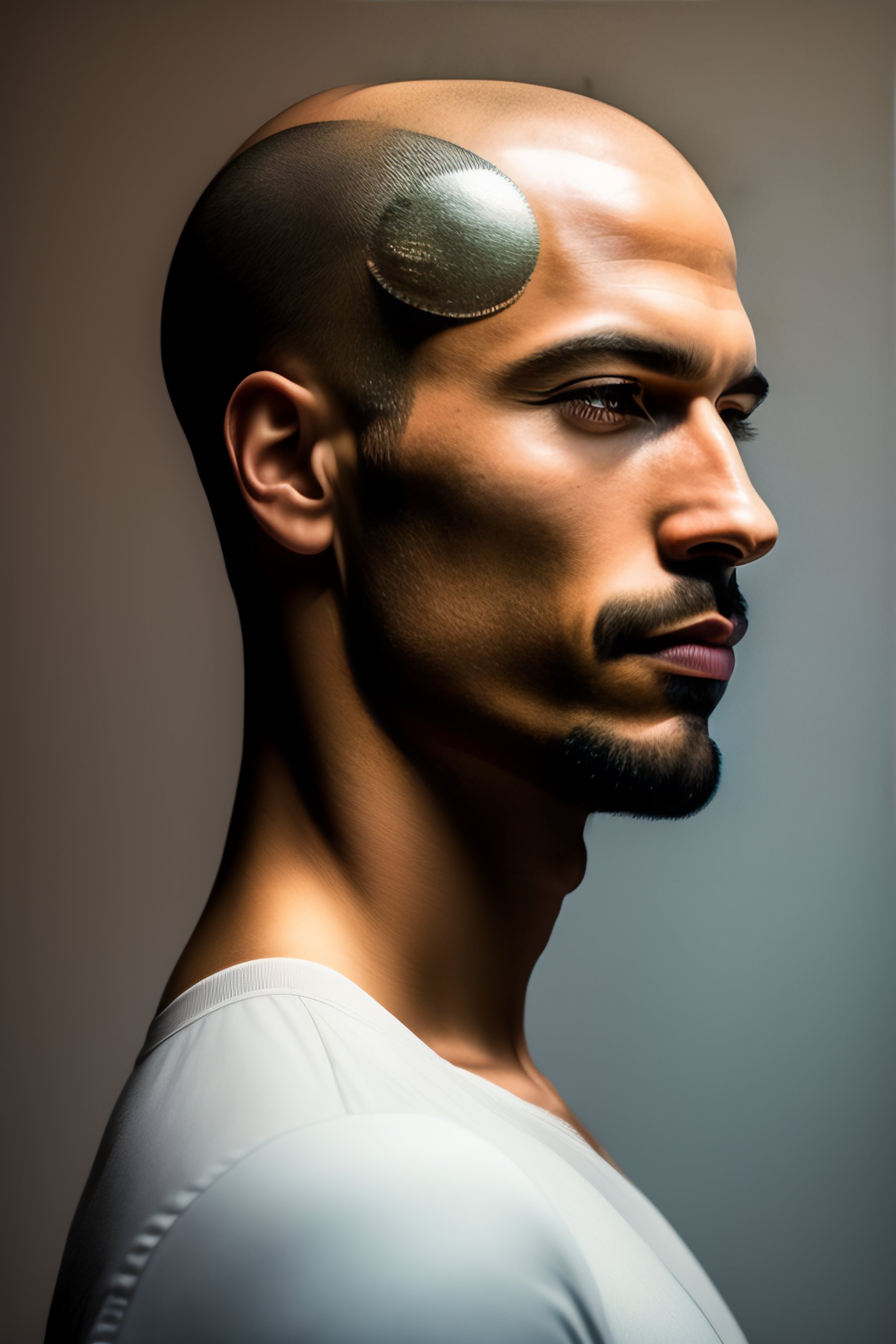 Lexica - Portrait of a man with bald head made of chrome
