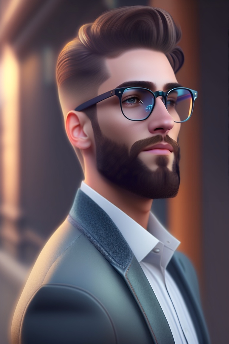 Lexica - Portrait of 20-year boy with spectacles, beard , stylish, 4k