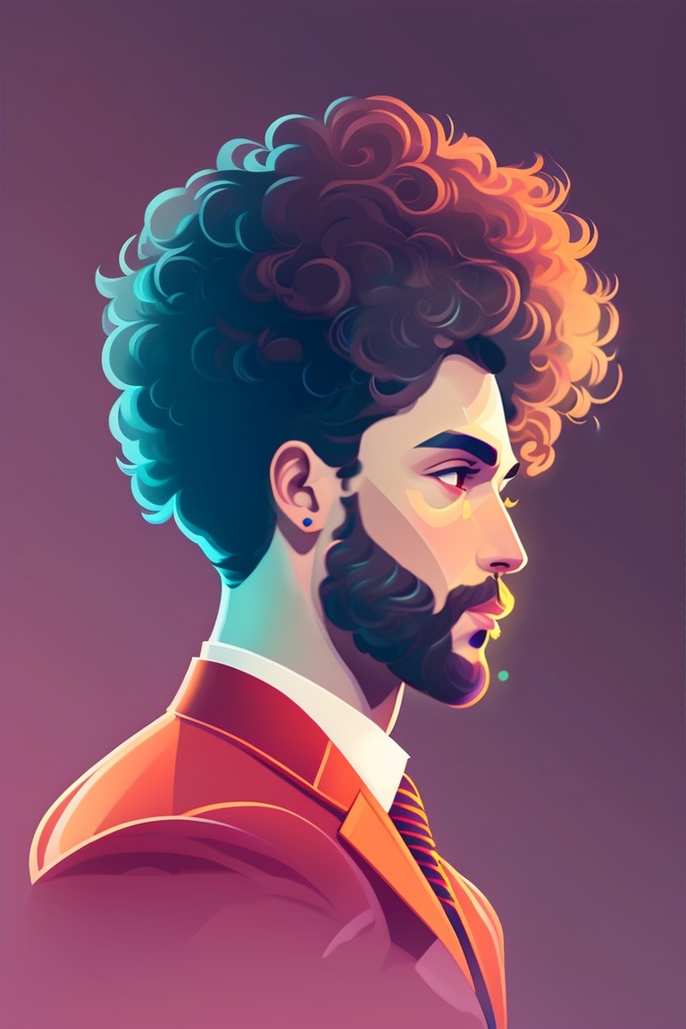 Lexica - Curly hair man in vector illustration style, big beautiful ...