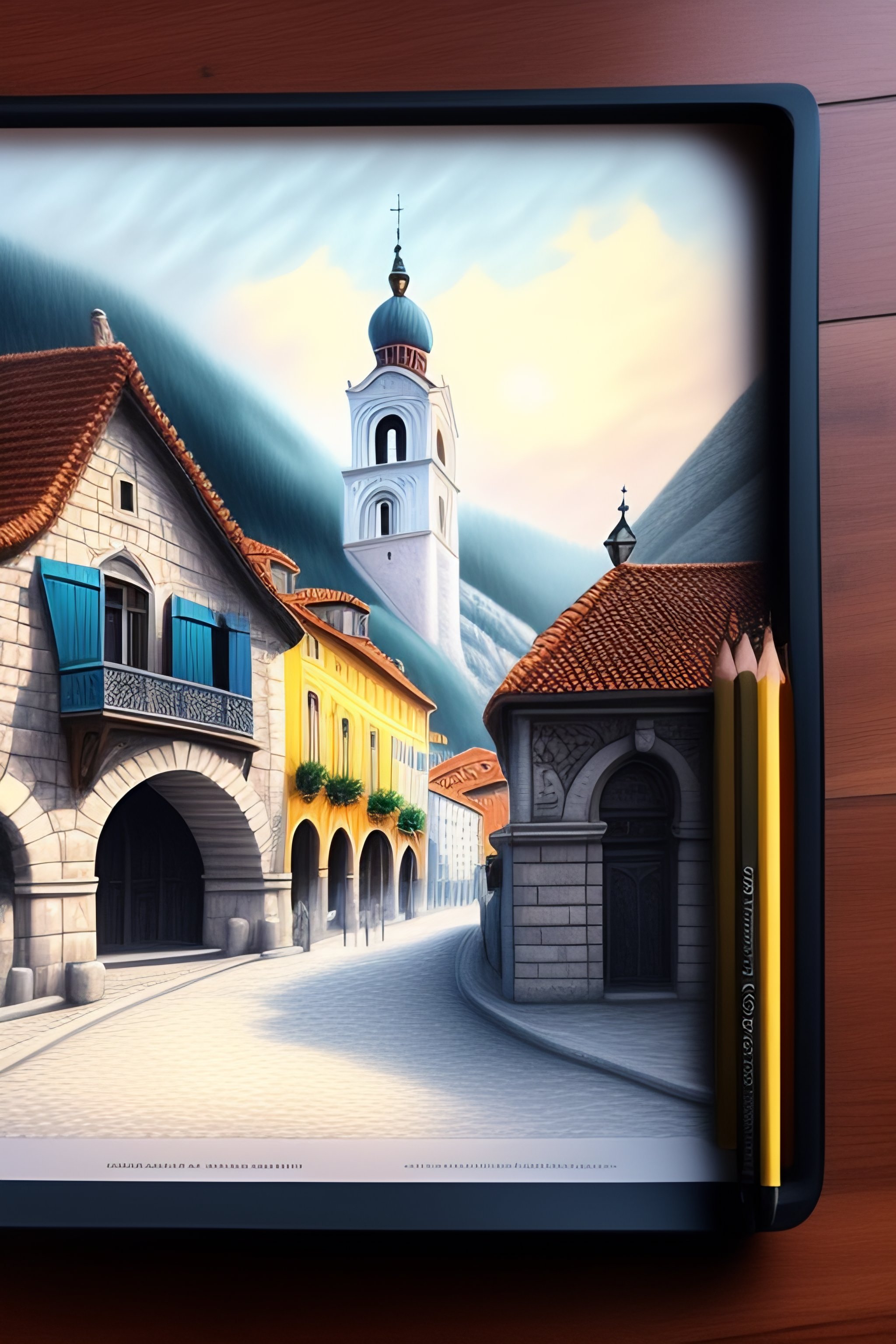 Lexica - Pencil drawing of a croatian town