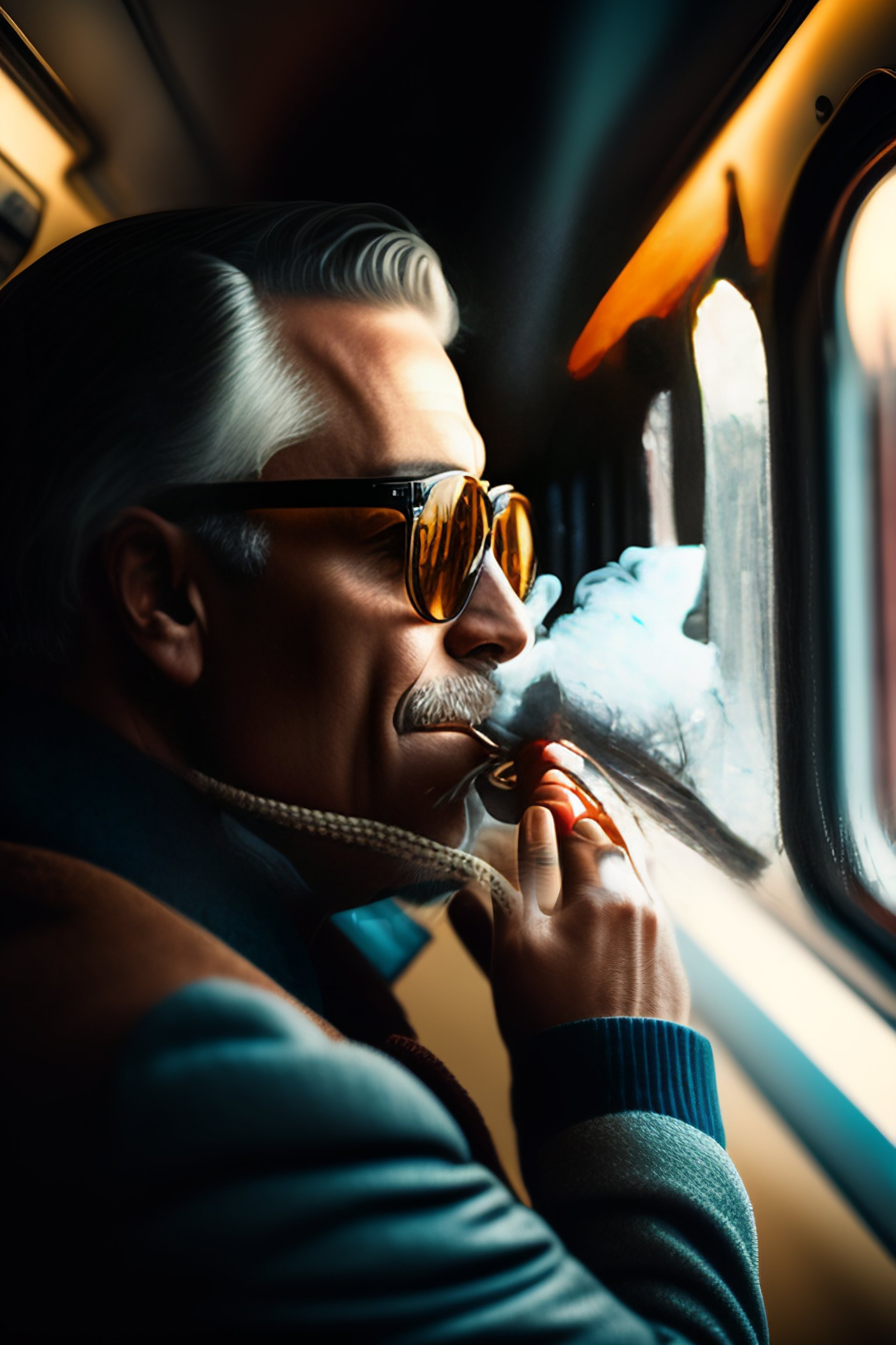 Lexica - (analog style), (documentary shot), a man smoking a cigar ...