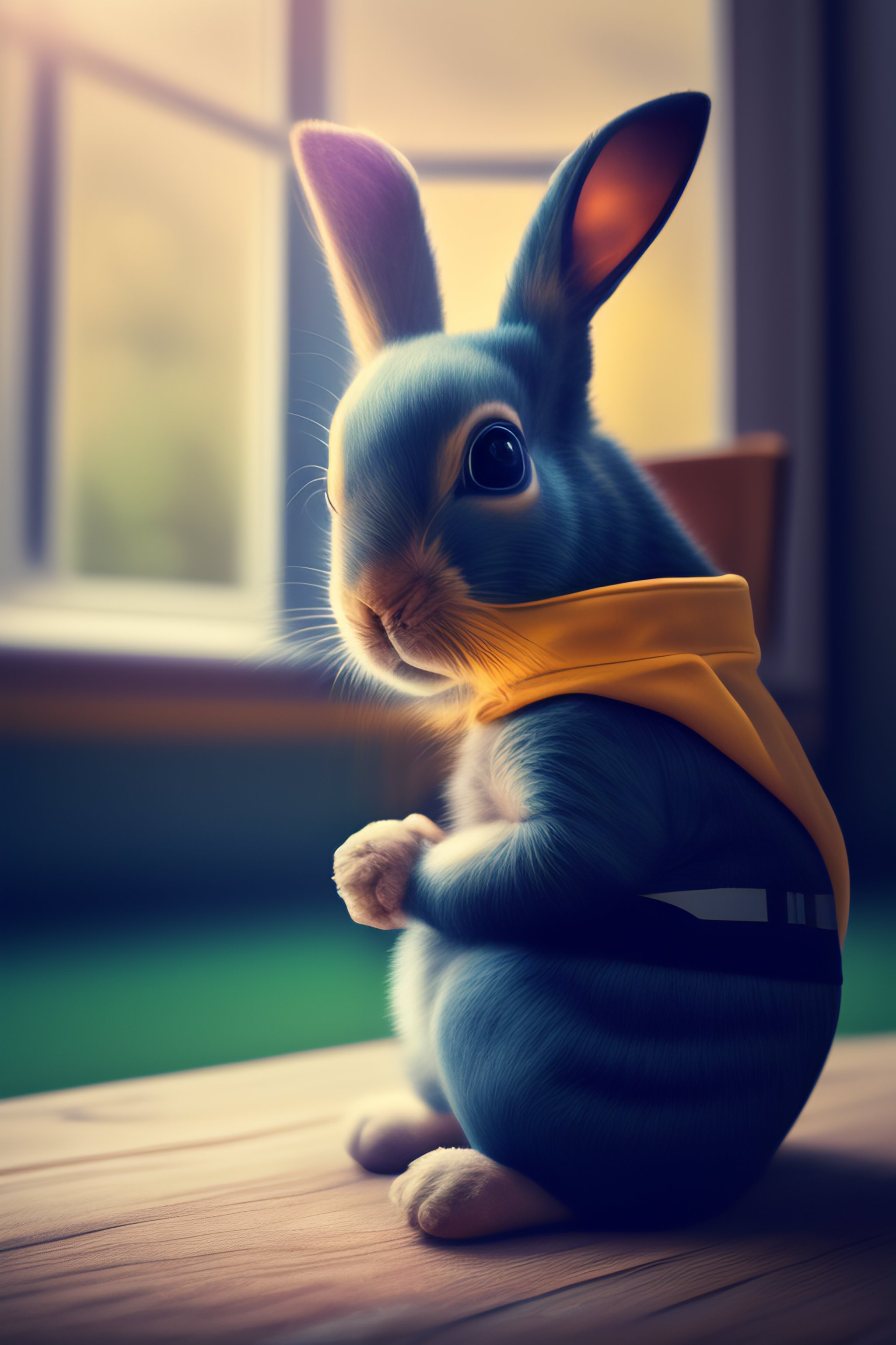 Lexica - Bunny robot working on a tablet and sitting in the front of ...