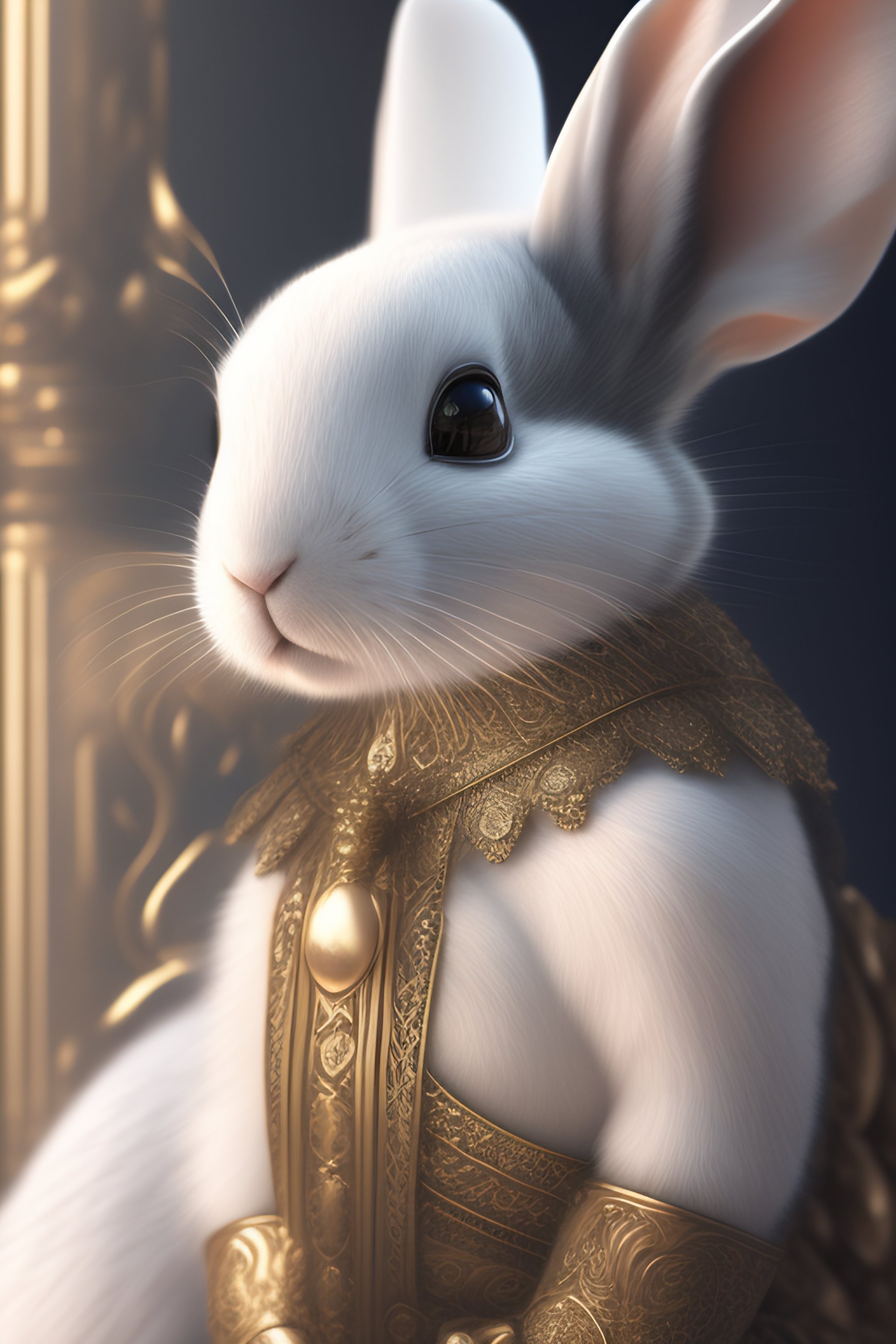 Lexica - A white rabbit with intricate silver ornament engravings on ...