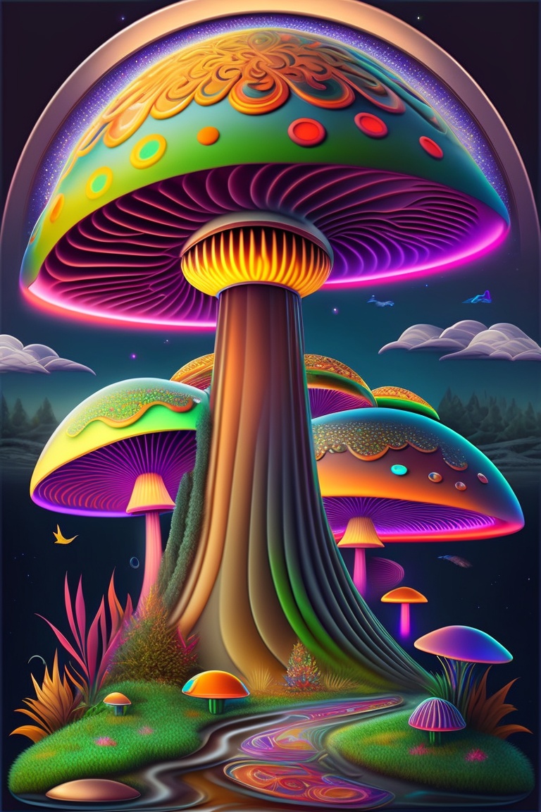 Lexica - Magic mushroom forest stylized, fluid, neo-Art Nouveau manner ...