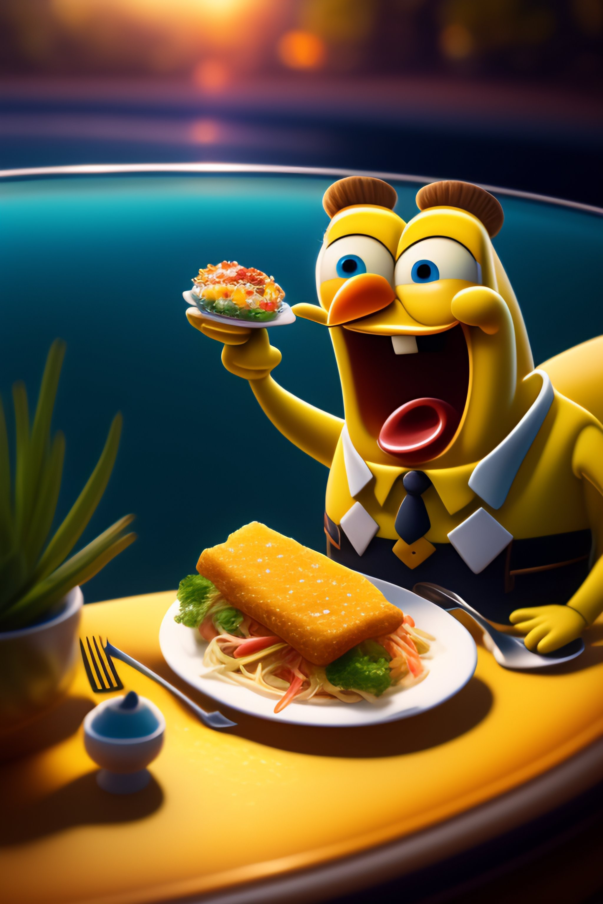 Lexica - SpongeBob eating dinner