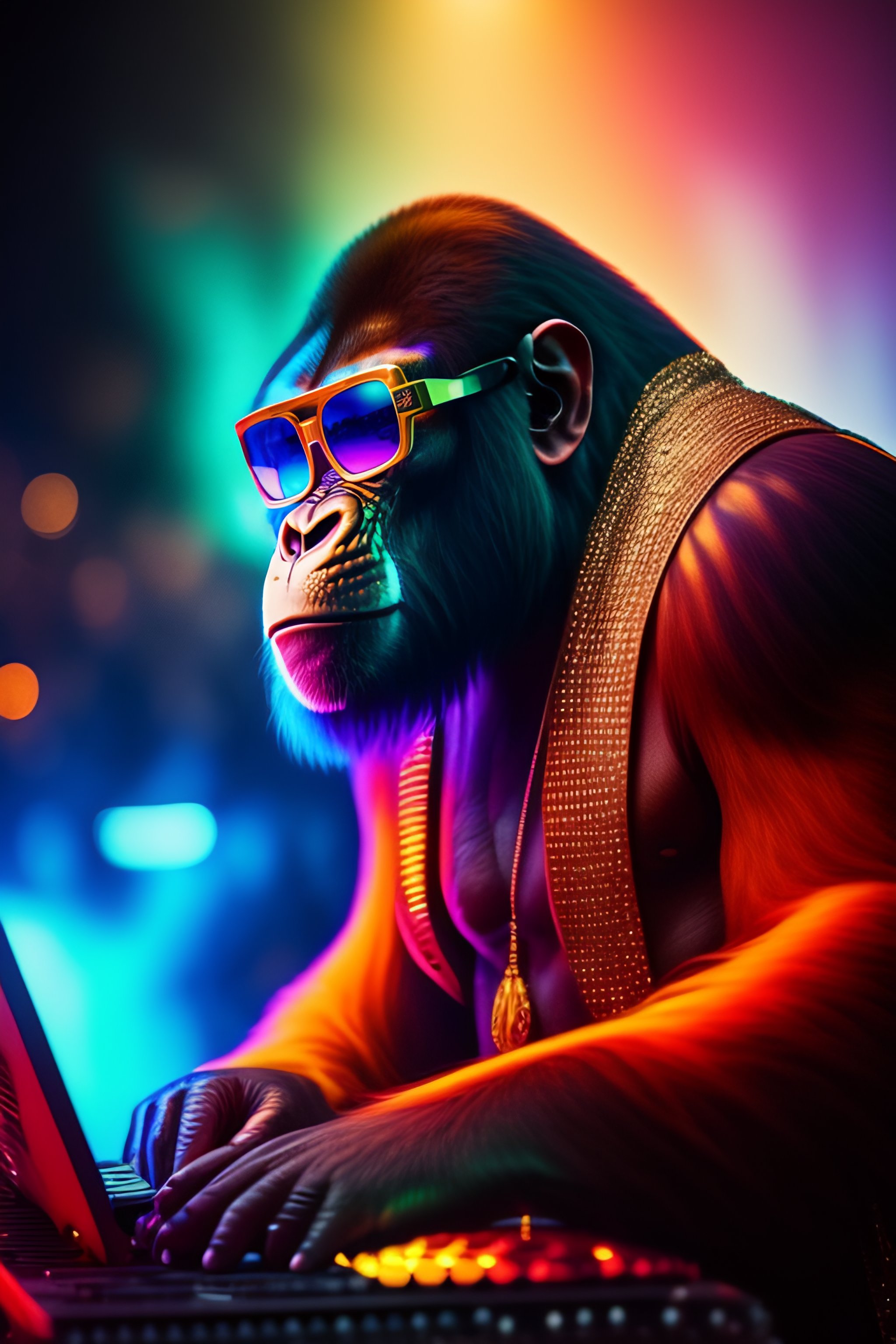 Lexica - Cool ape with sunglasses in front of dj set playing music ...