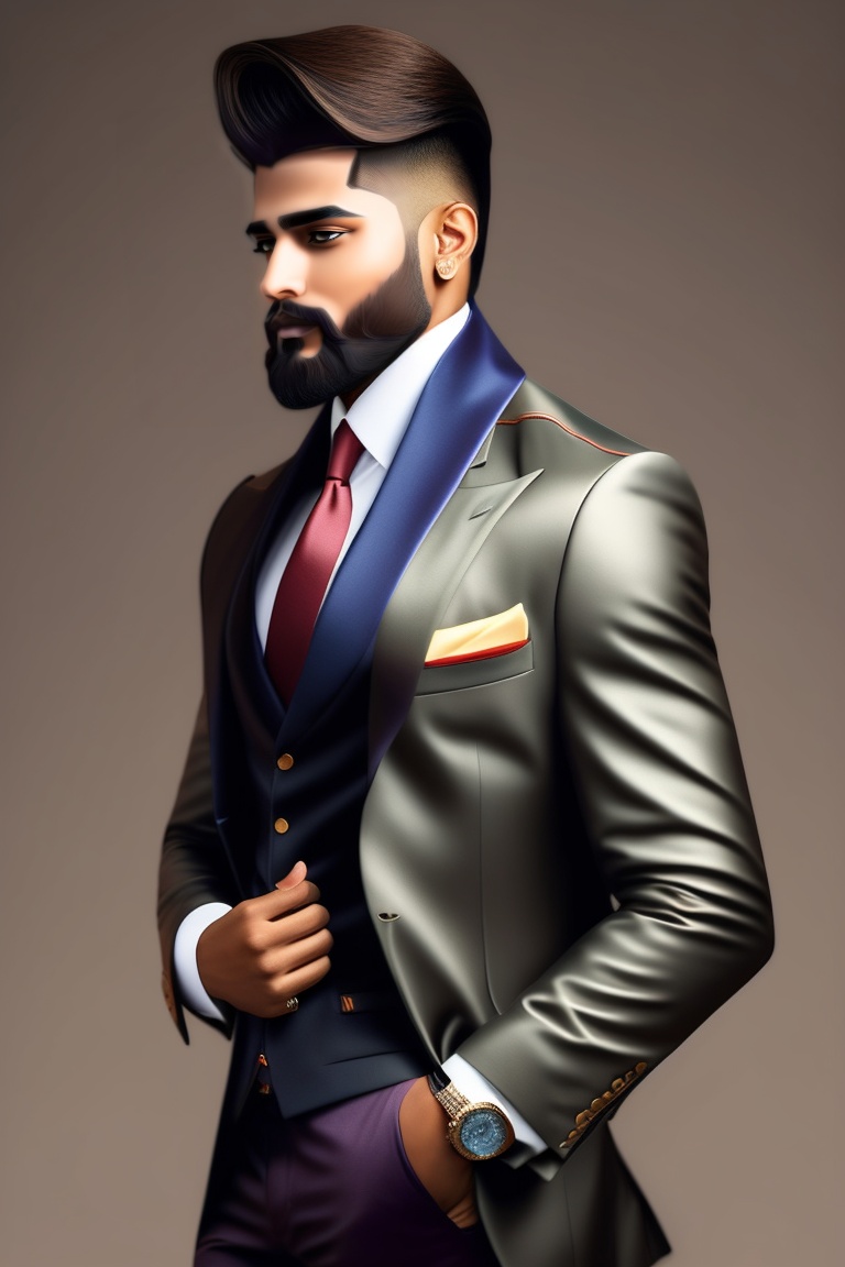 Lexica - An indian rich boy with good looks, in jacket with beard