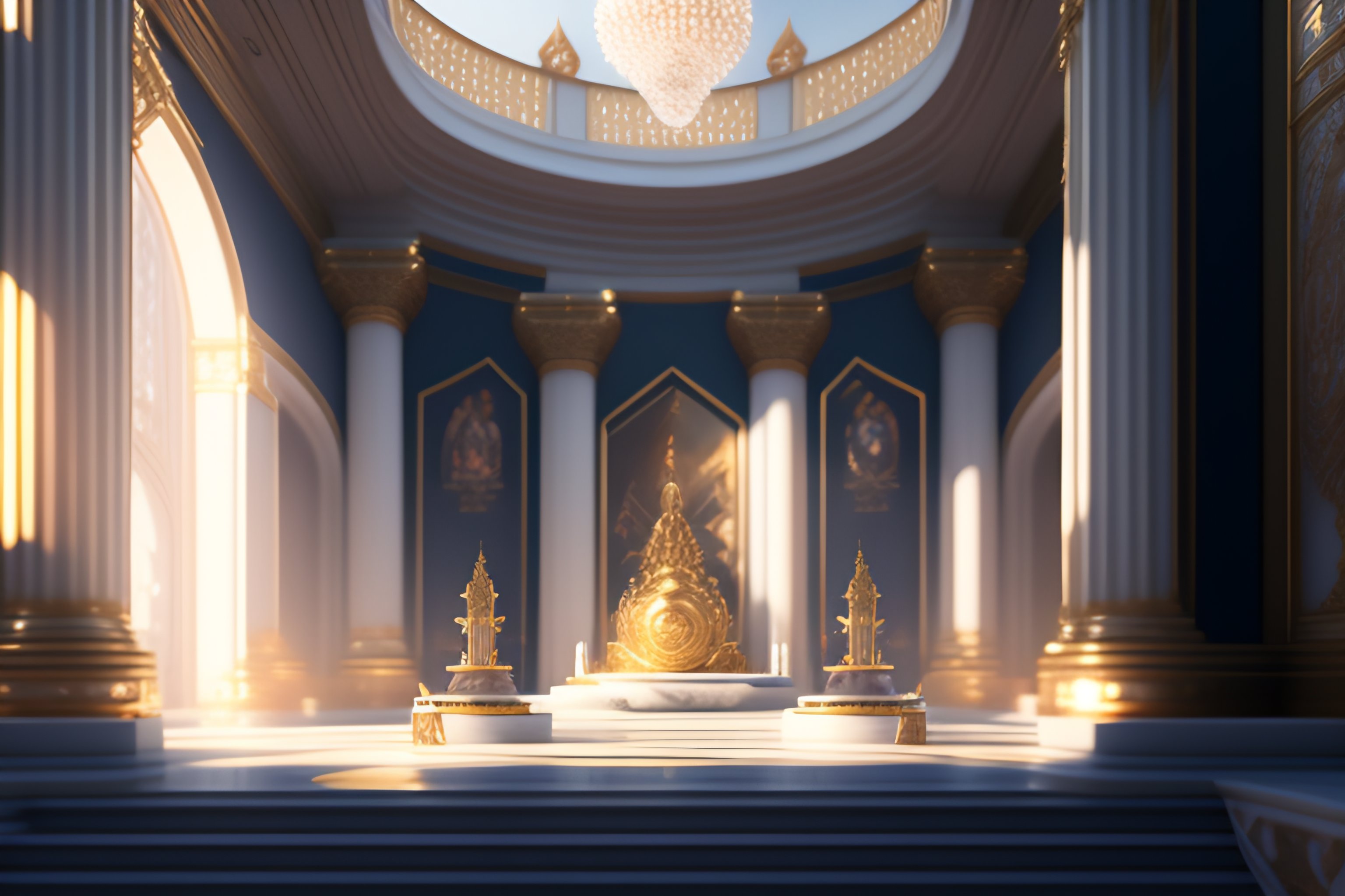 Lexica - Wide angle shot of noblemen in a fantasy throne room made from white stone and bright ...