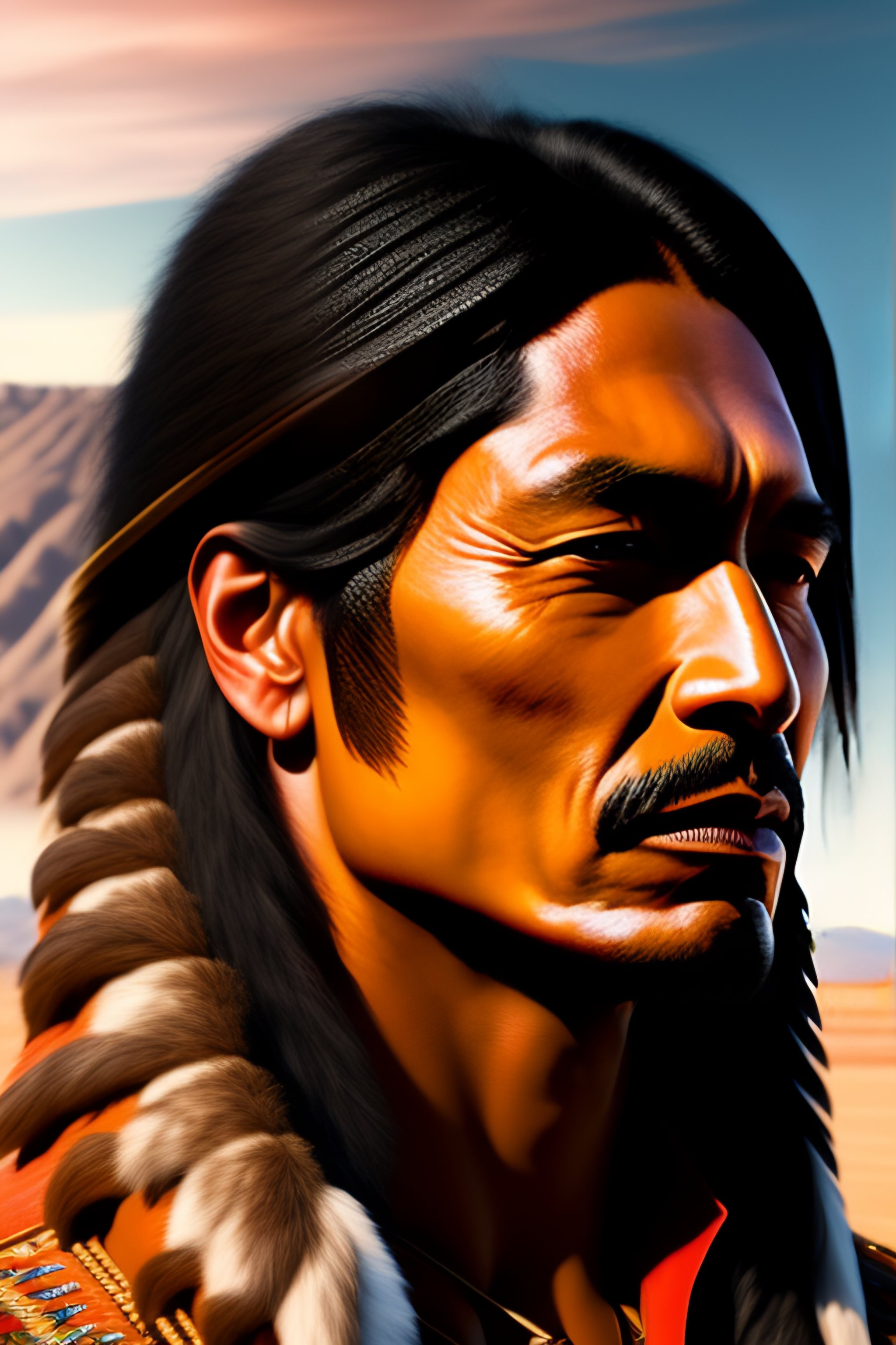 Lexica - Native american man portrait in 3d digital art with mustang ...