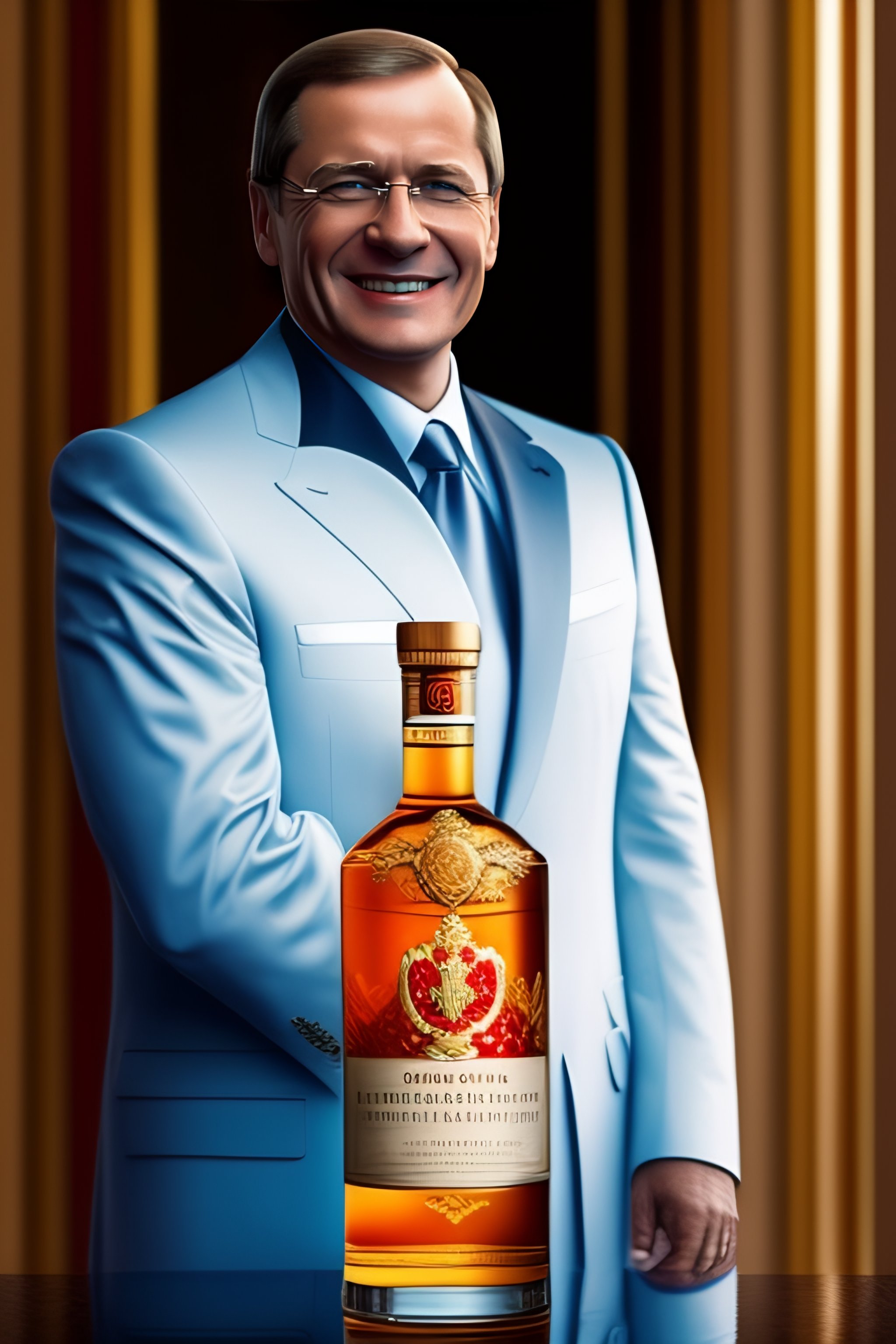 Lexica - Russian President, smiling, with a bottle of vodka