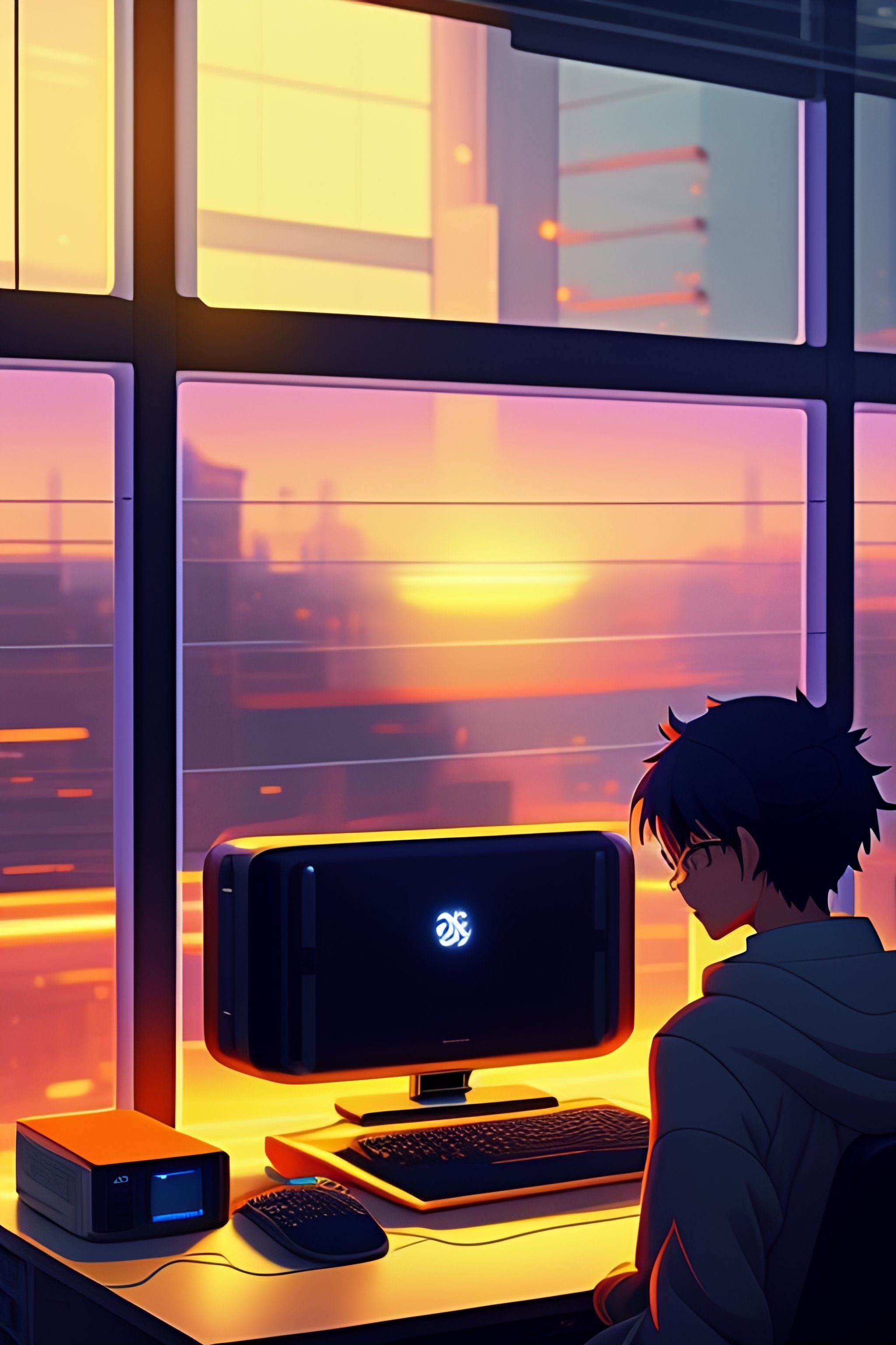 Lexica - 1 nerdy boy is programming at a Apple Mac computer in a room ...