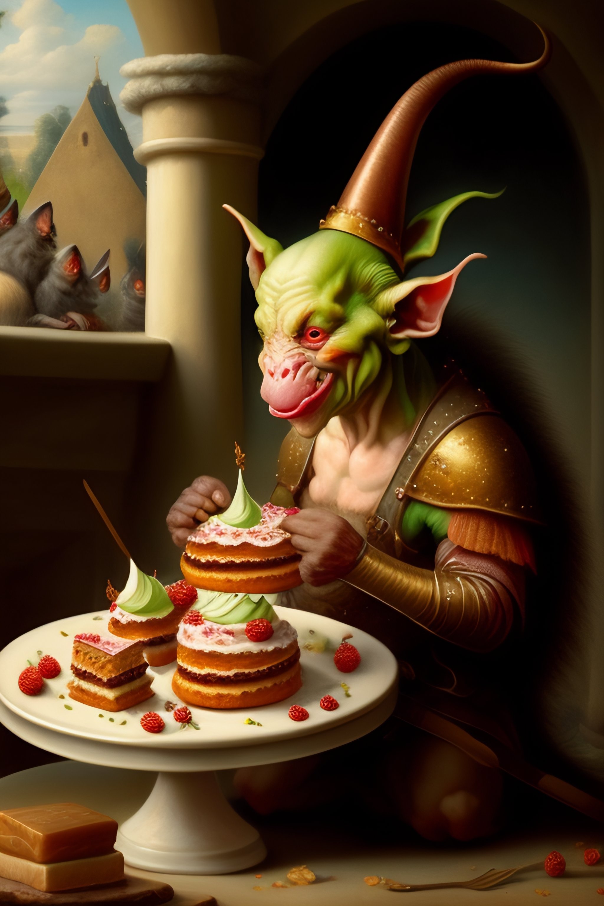 Lexica - Goblin eating cakes painted by hieronymus bosch, detailed ...