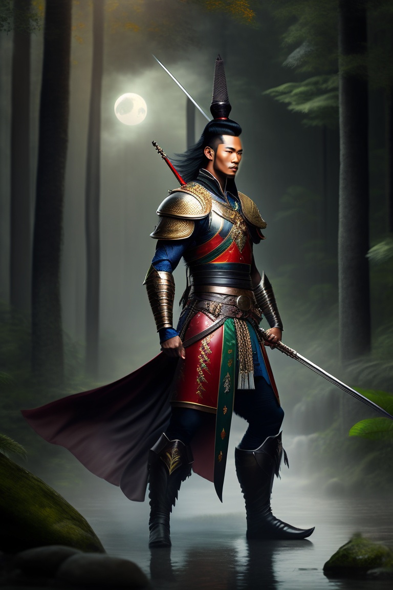 Lexica - Indonesian Male Swordsman IN A STORM, RAIN, NIGHT, FULL MOON ...