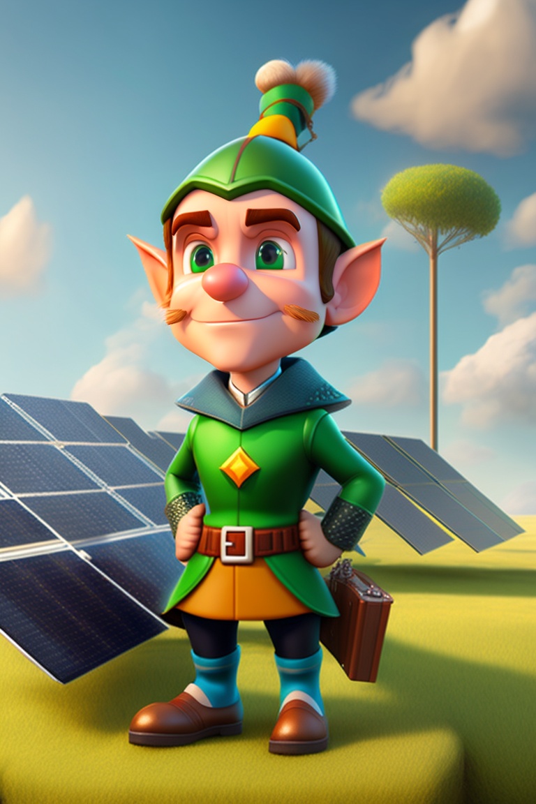 Lexica - A irish elf standing on a field with lots of solar panels ...