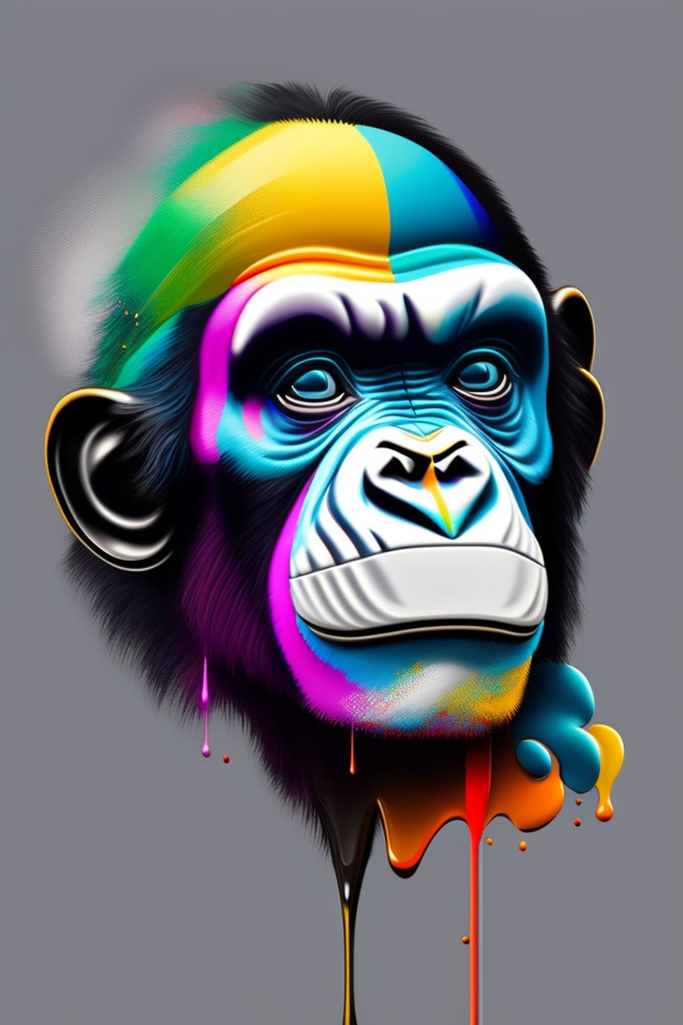 Lexica - Pop art, black and white chimp face, splashes of colorfull ...