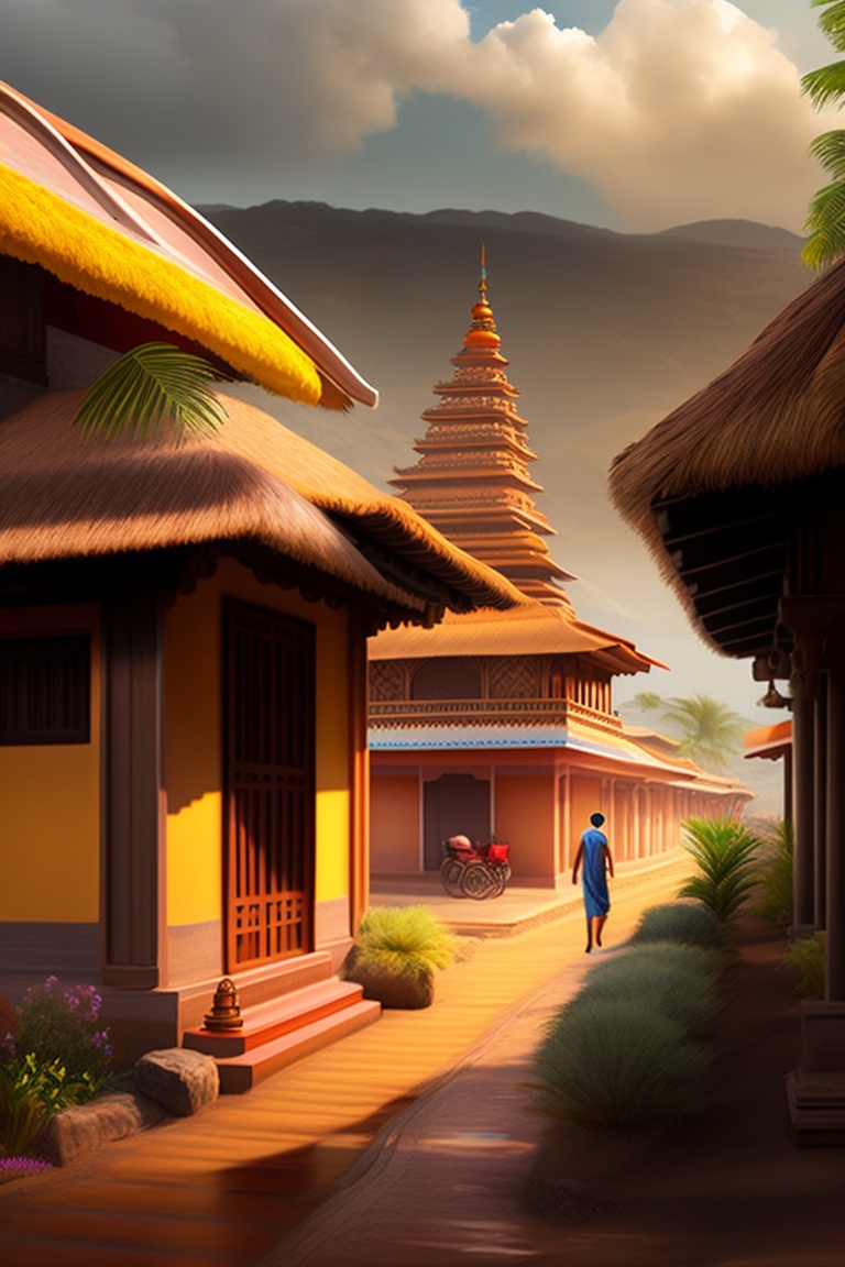 Lexica - Street of agragaram houses with mud roof, front veranda and ...