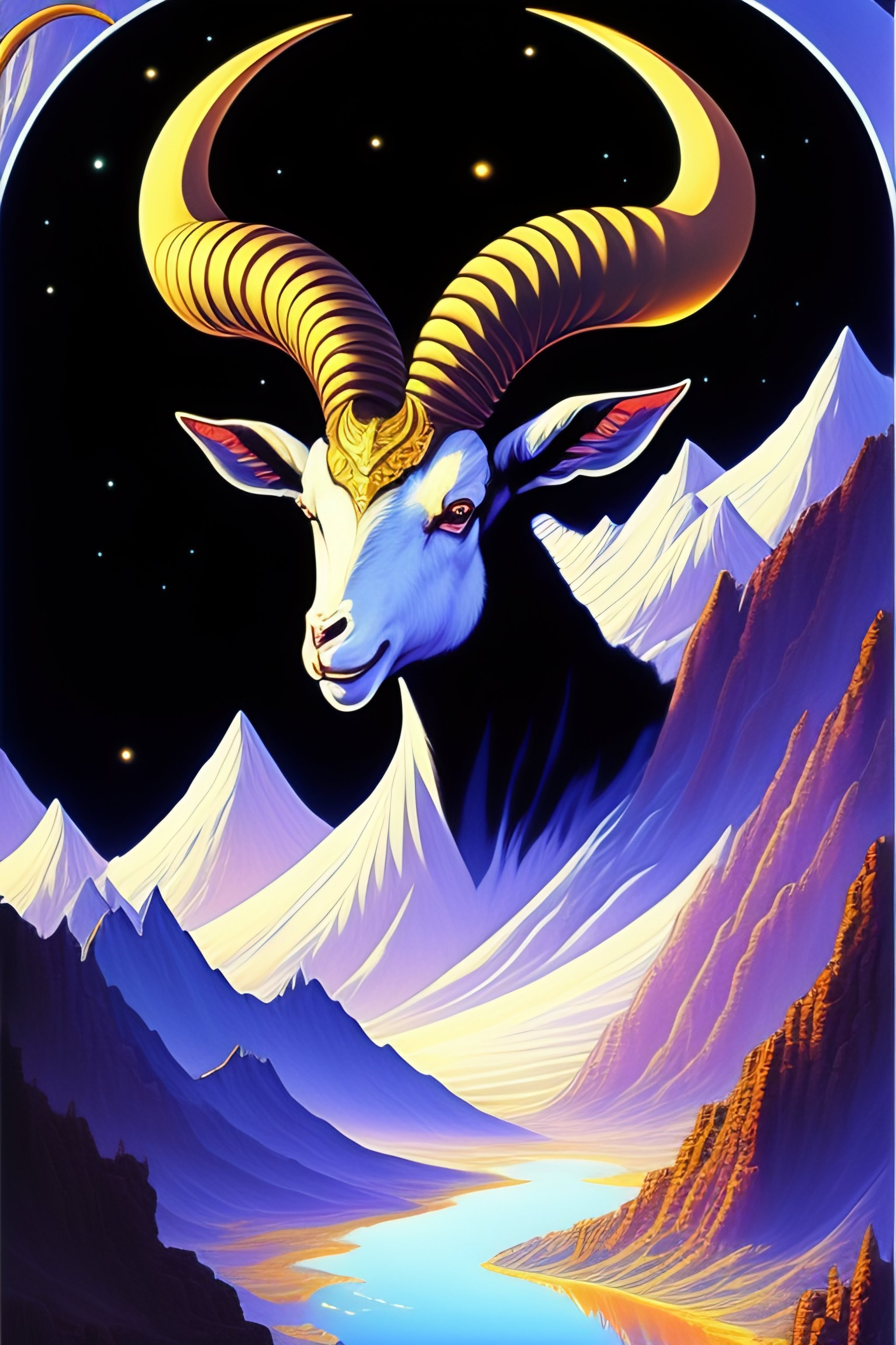 Lexica - Vintage 90's anime style Goat's horned skull forms a hill with ...