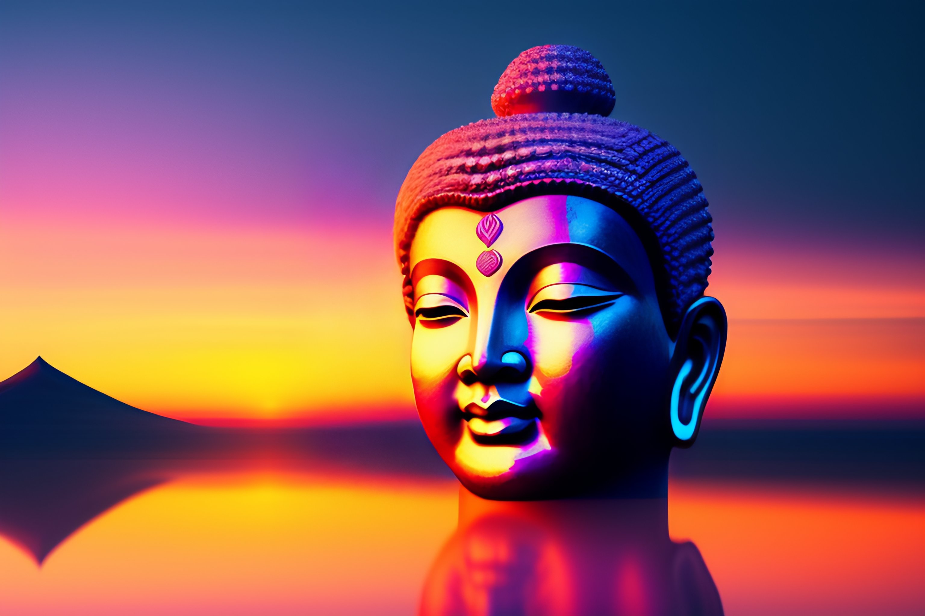 Lexica - Pure image of Buddha head as cloud in cloudy sky with sunset ...
