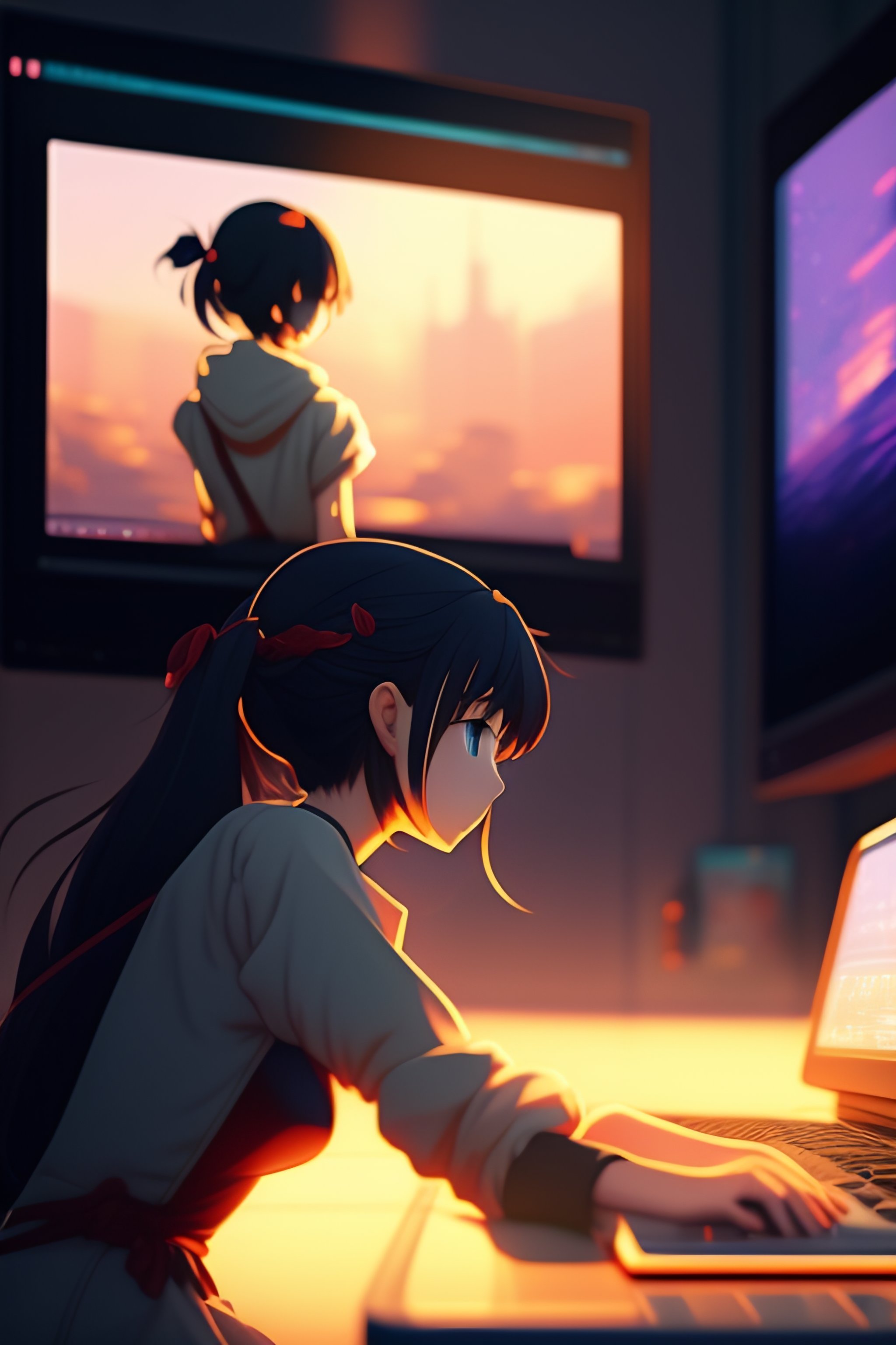 Lexica - Create a high resolution artwork of Anime Girl is programming ...