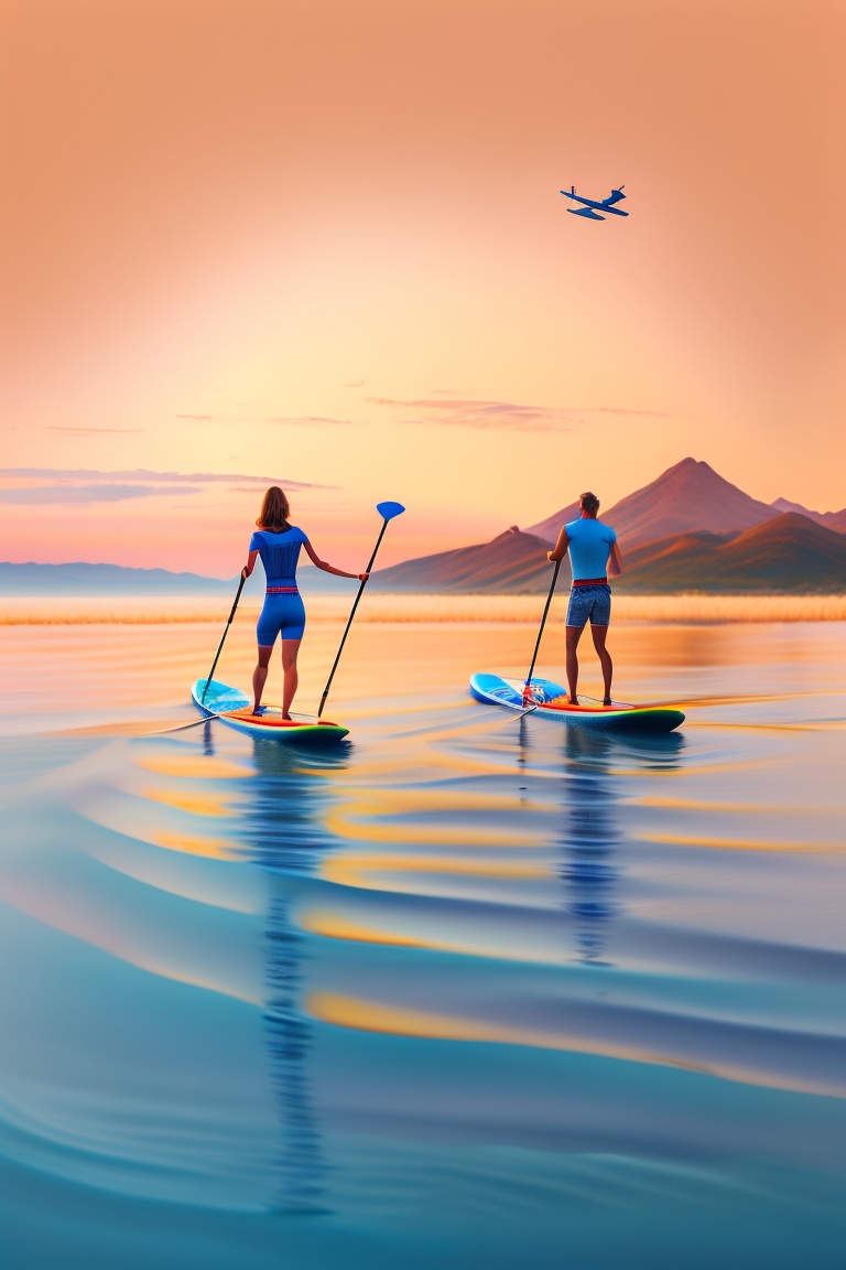 Lexica - Poster of two people on Stand-Up Paddleboards (SUPs) swimming ...