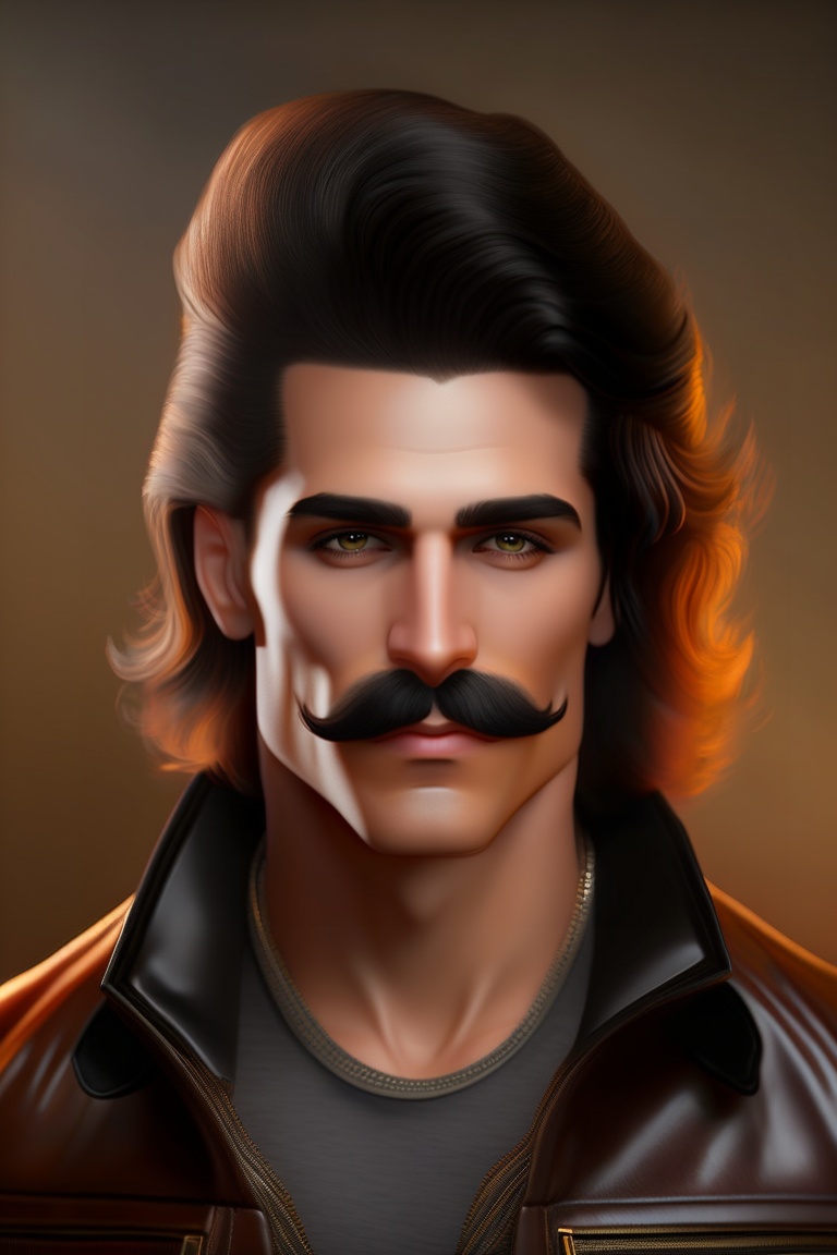 Lexica - Old rocker, with black hair and moustache, looking at the ...