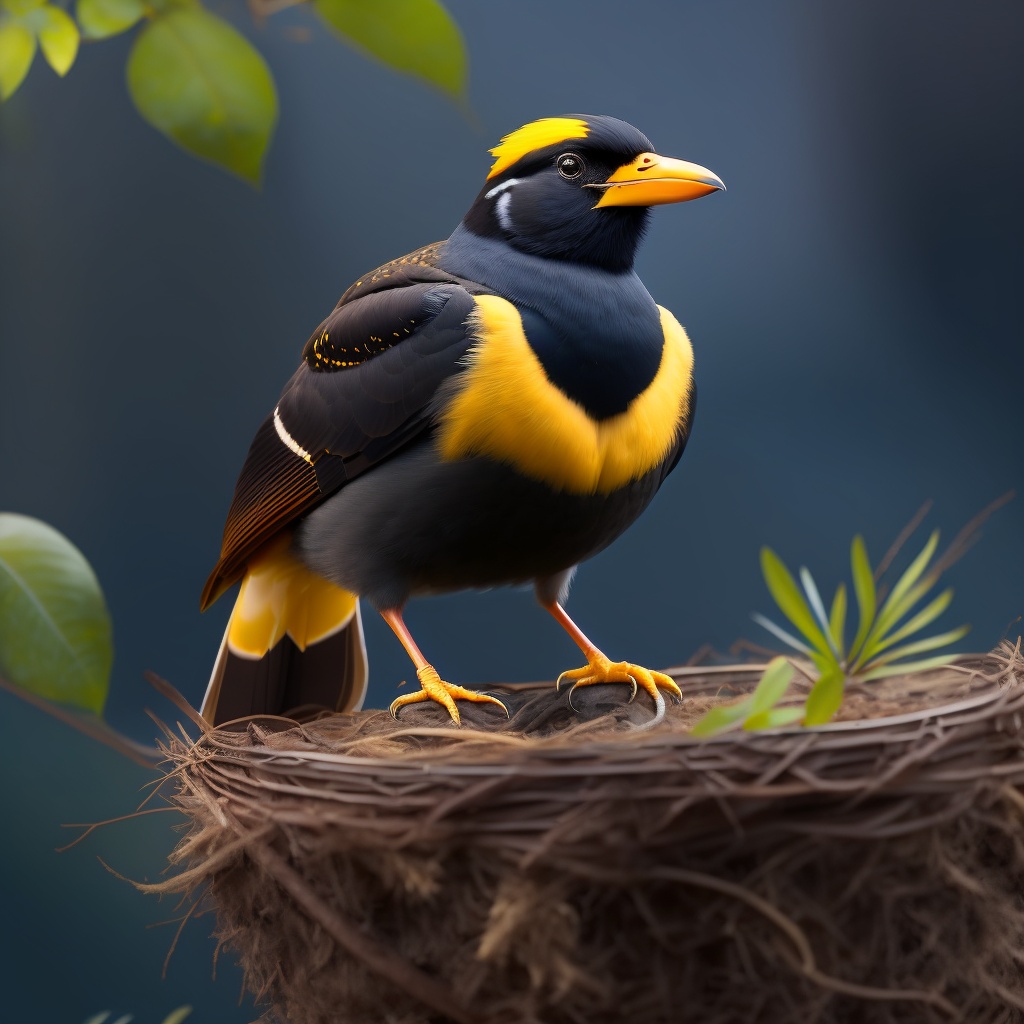 Lexica - Whole black myna bird yellow beak, yellow eye rims, raising ...